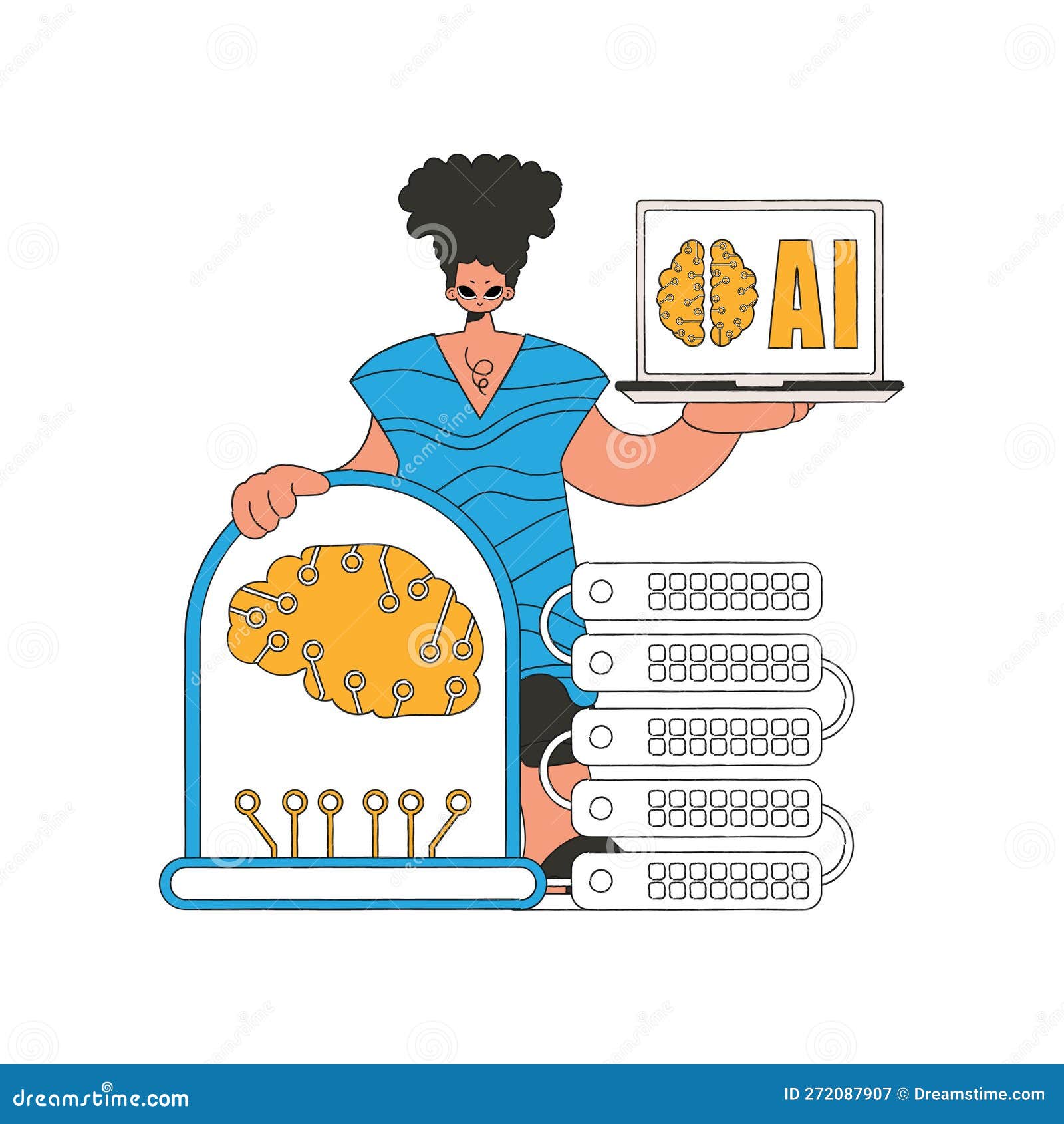 Person with Server and AI, Depicted in Vector Form. Stock Vector ...
