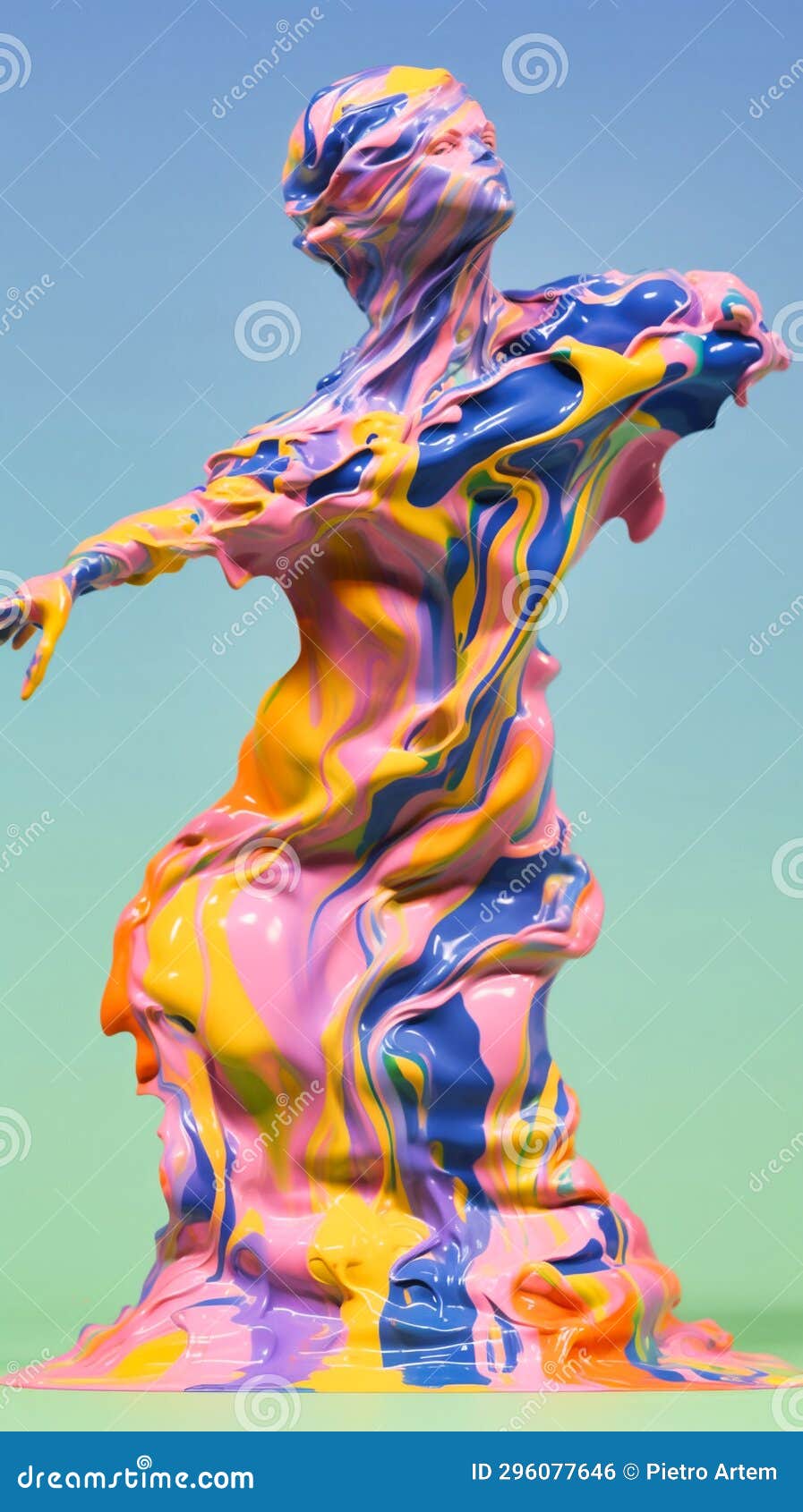 Person Shape Emerging from 3d Paint Multicolours. Generative AI Stock ...