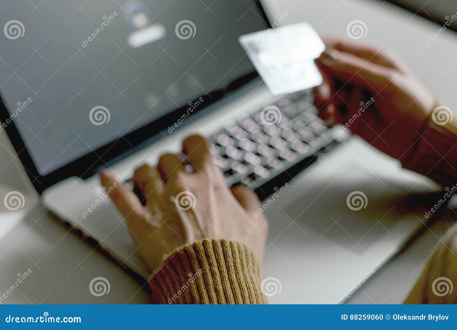 Person Shopping Making Payment at Computer Using Credit Card Stock ...