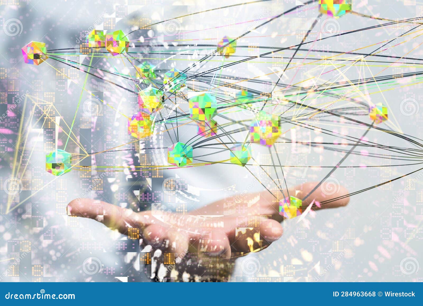 Person Showing a Network of Data with Connecting Dots Stock Photo ...