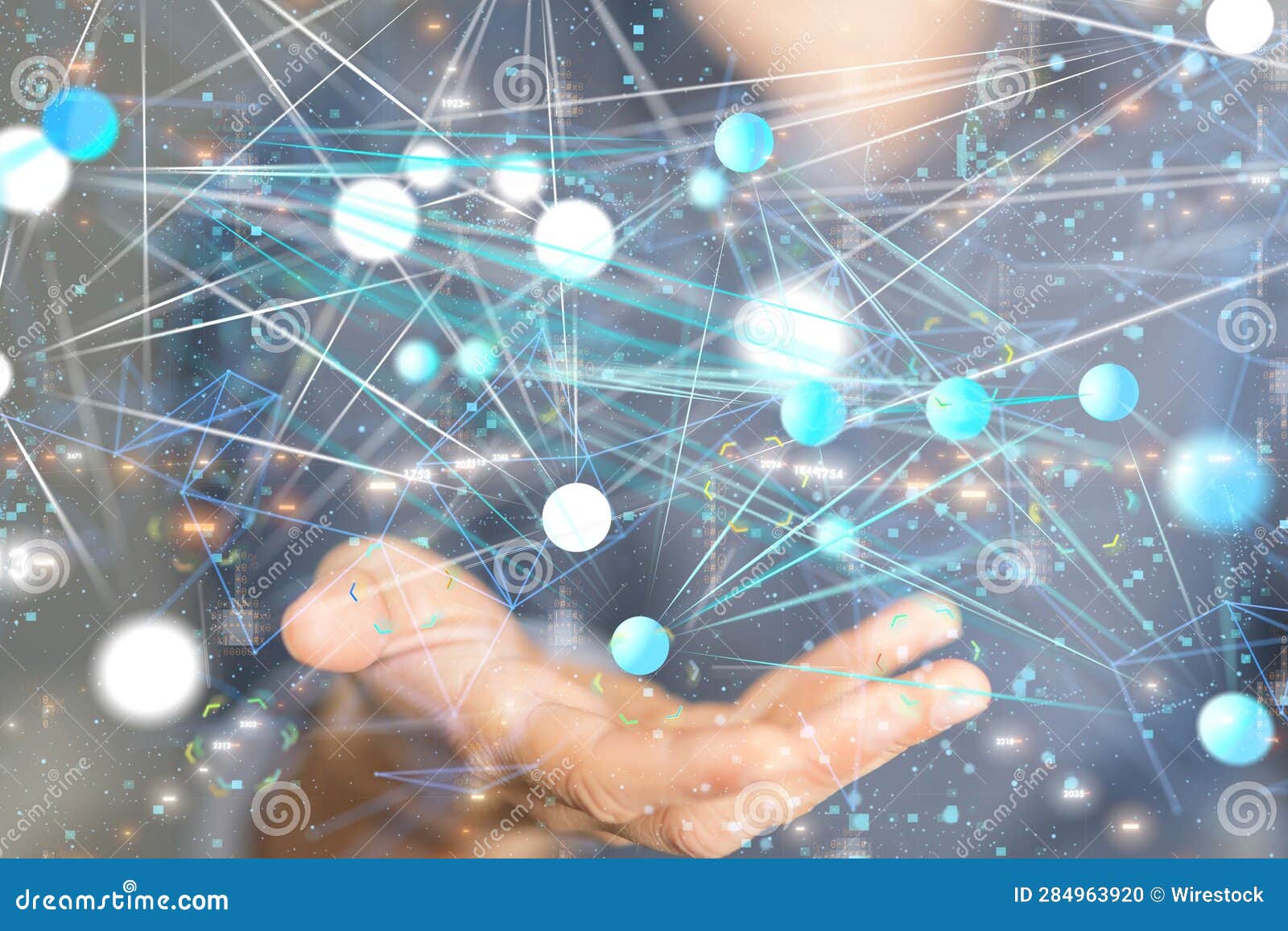 Person Showing a Network of Data with Connecting Dots Stock ...