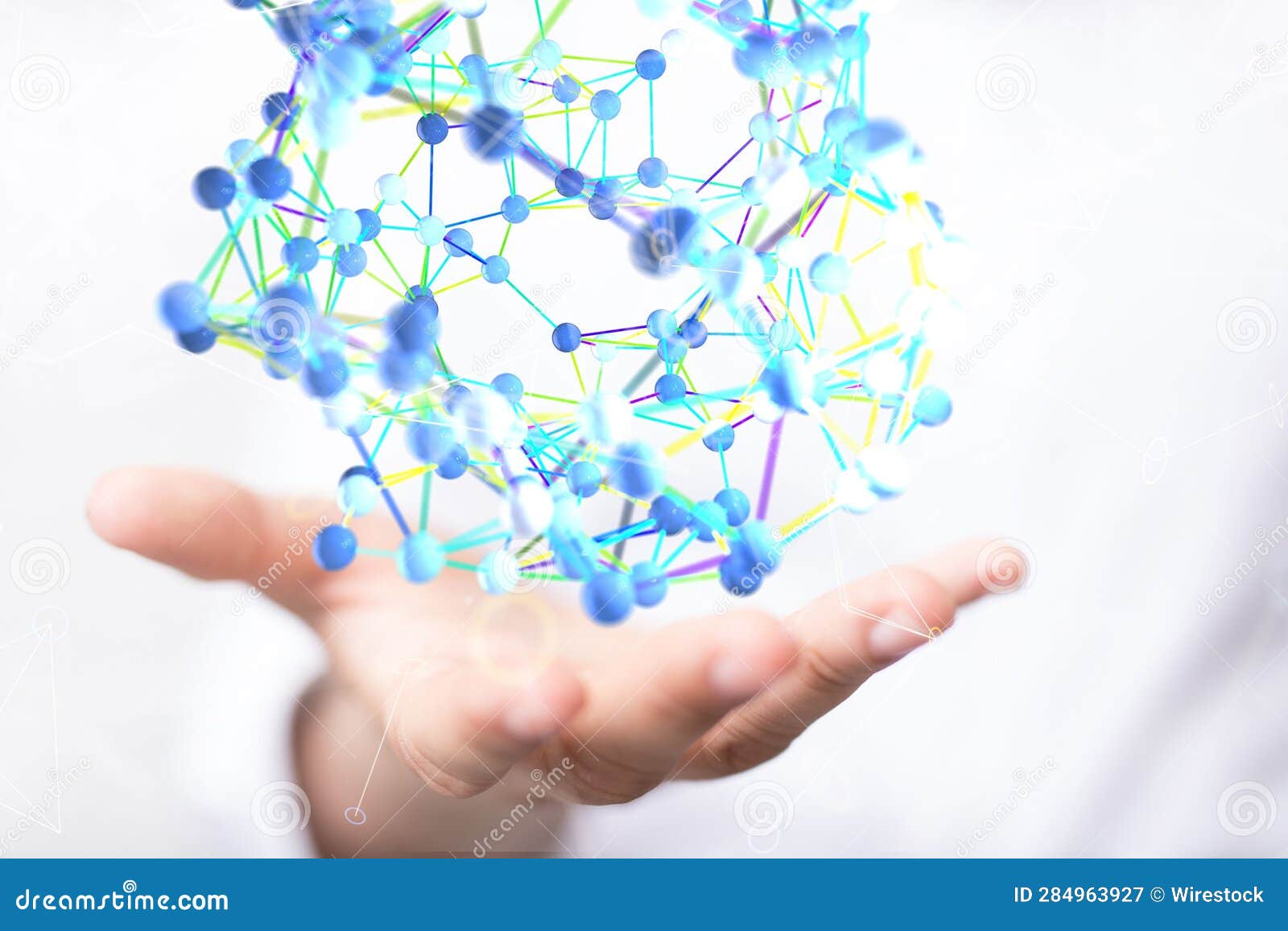 Person Showing a Network of Data with Connecting Dots Stock ...