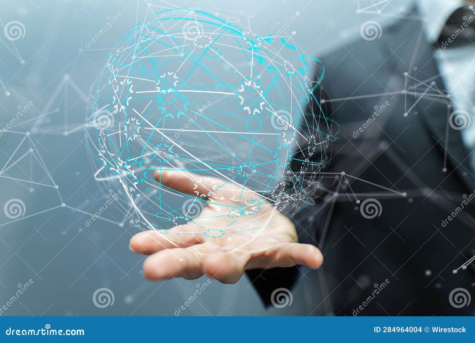 Person Showing a Network of Data with Connecting Dots Stock ...