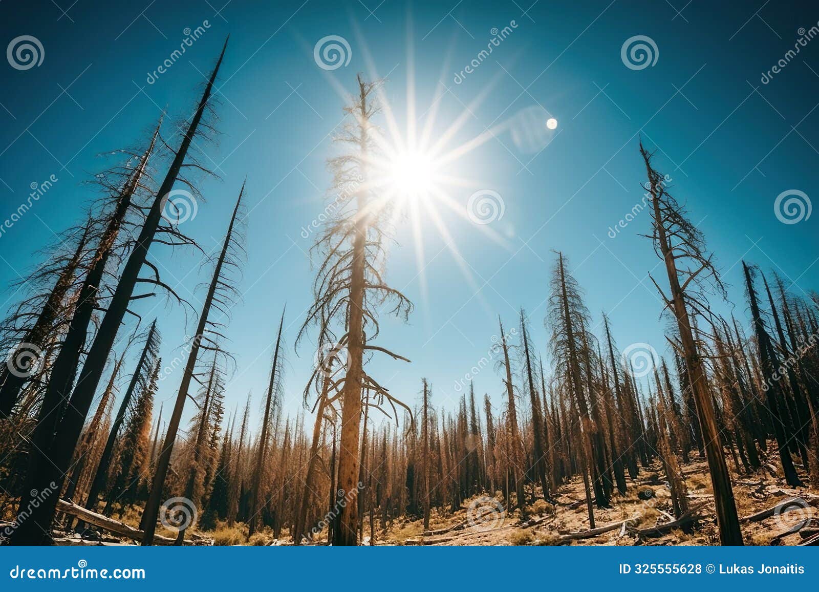 Silhouette in Burned Forest Under Dramatic Sky, Showing Aftermath and ...