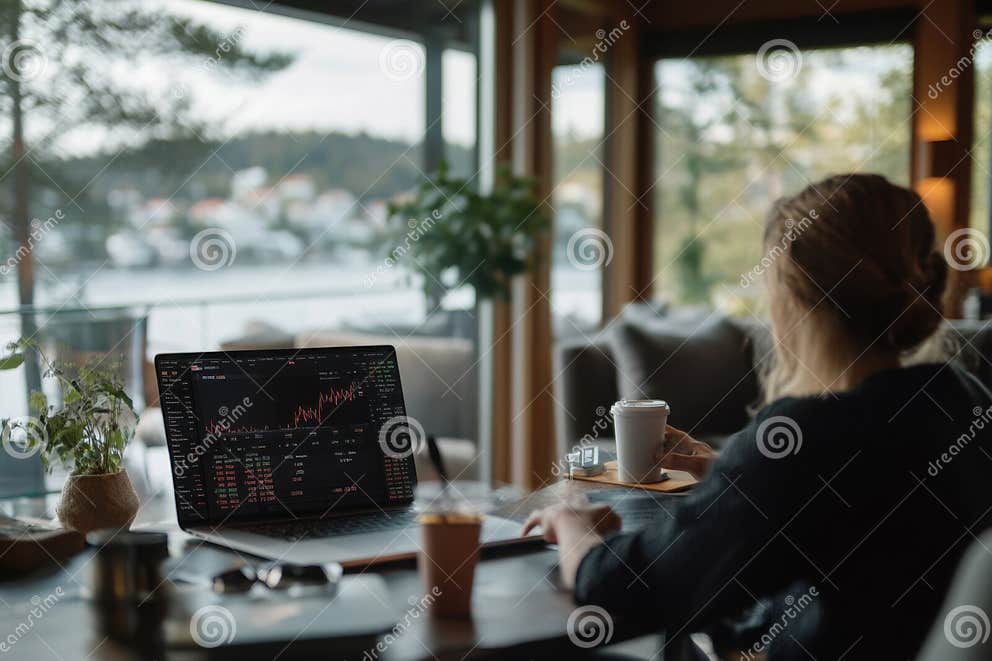 Financial Platform Interface on a Laptop with Scenic View and Person ...