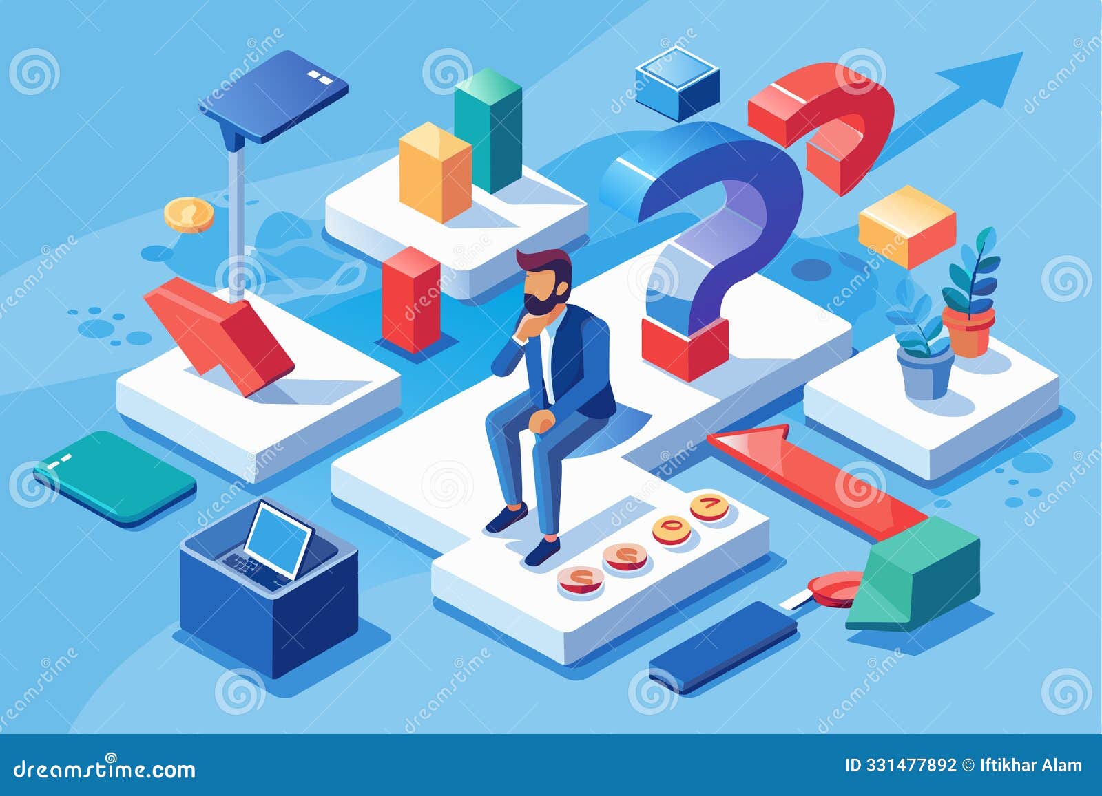 A Person Sits Thoughtfully among Various Shapes and Symbols ...