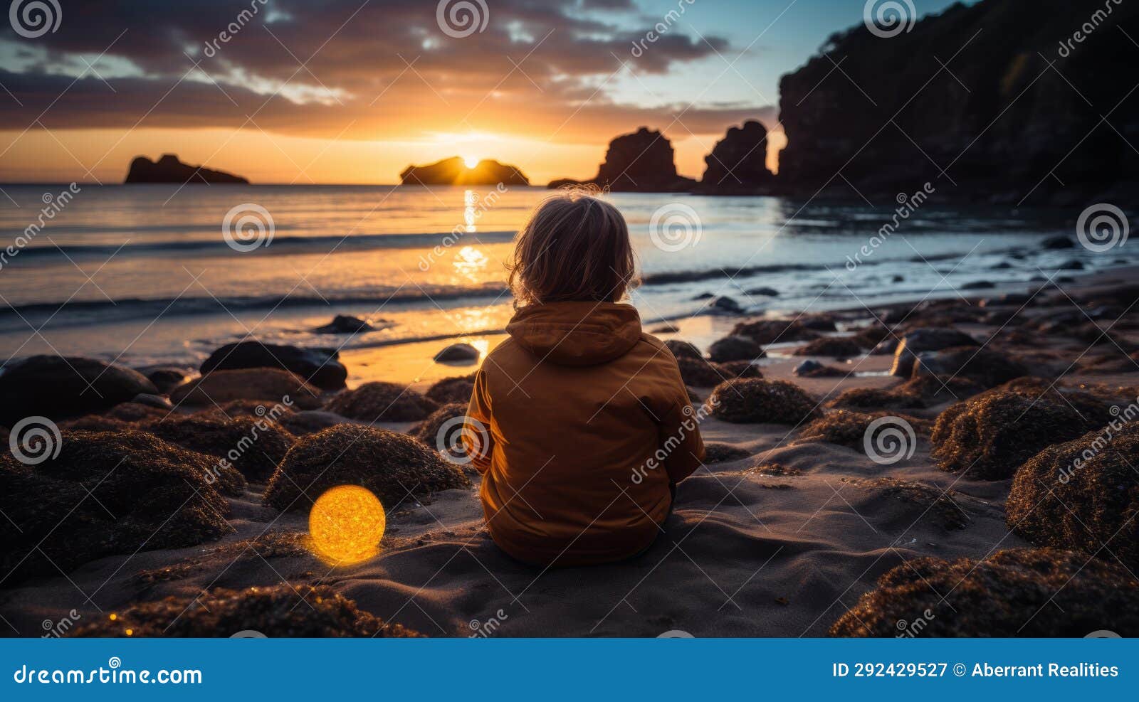 A Person Sitting on the Beach Watching the Sun Set Stock Illustration ...