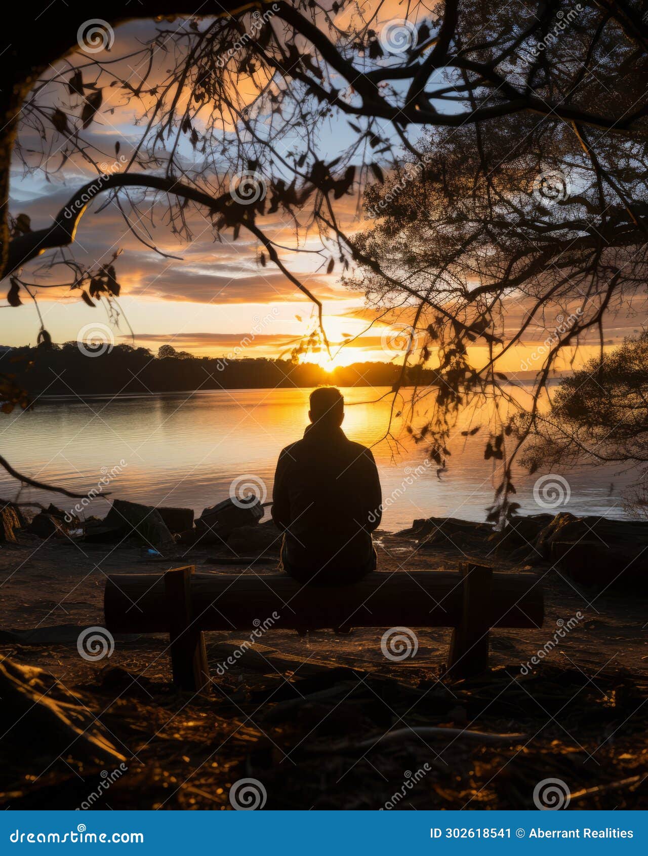 A Person Sitting on a Bench Looking at the Sunset Stock Illustration ...