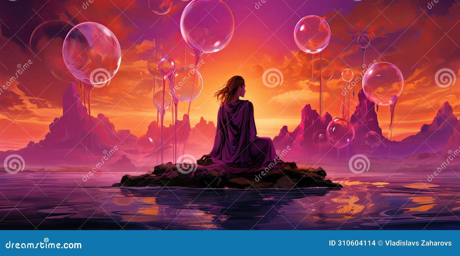 A Person Sitting Crosslegged, Eyes Closed, Surrounded by Floating ...