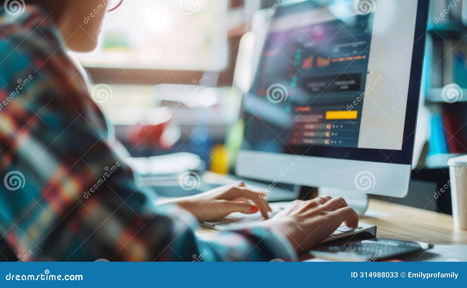 Person Working at Desk with Computer Stock Image - Image of keyboard ...