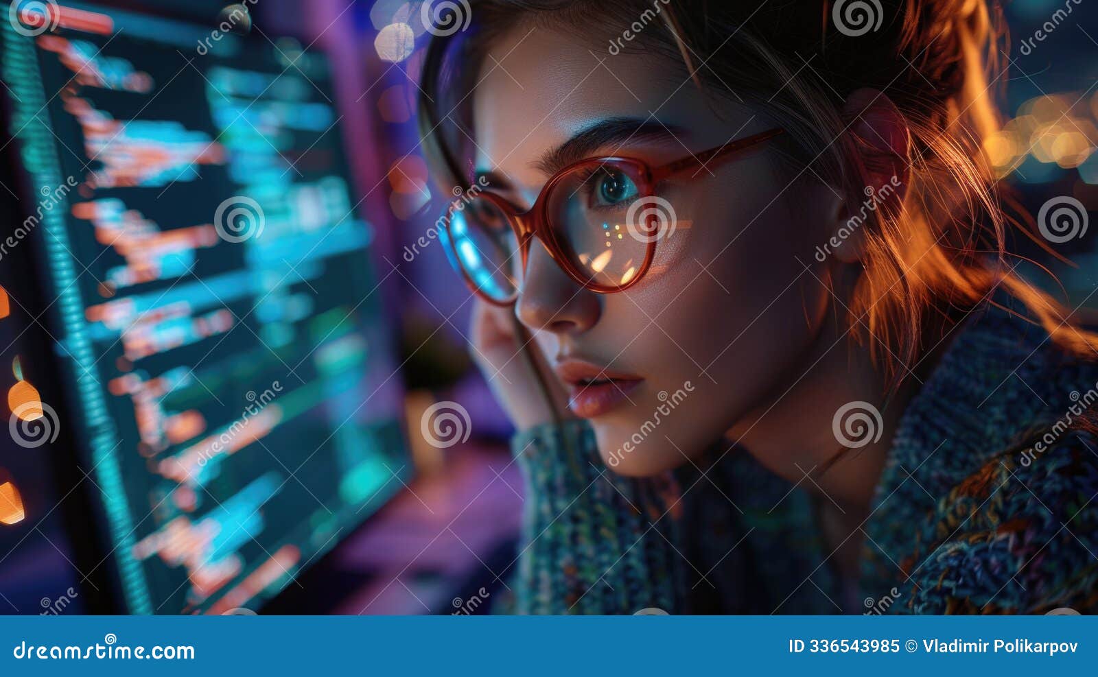 A Person Sitting in Front of a Computer, Focused on the Screen Stock ...