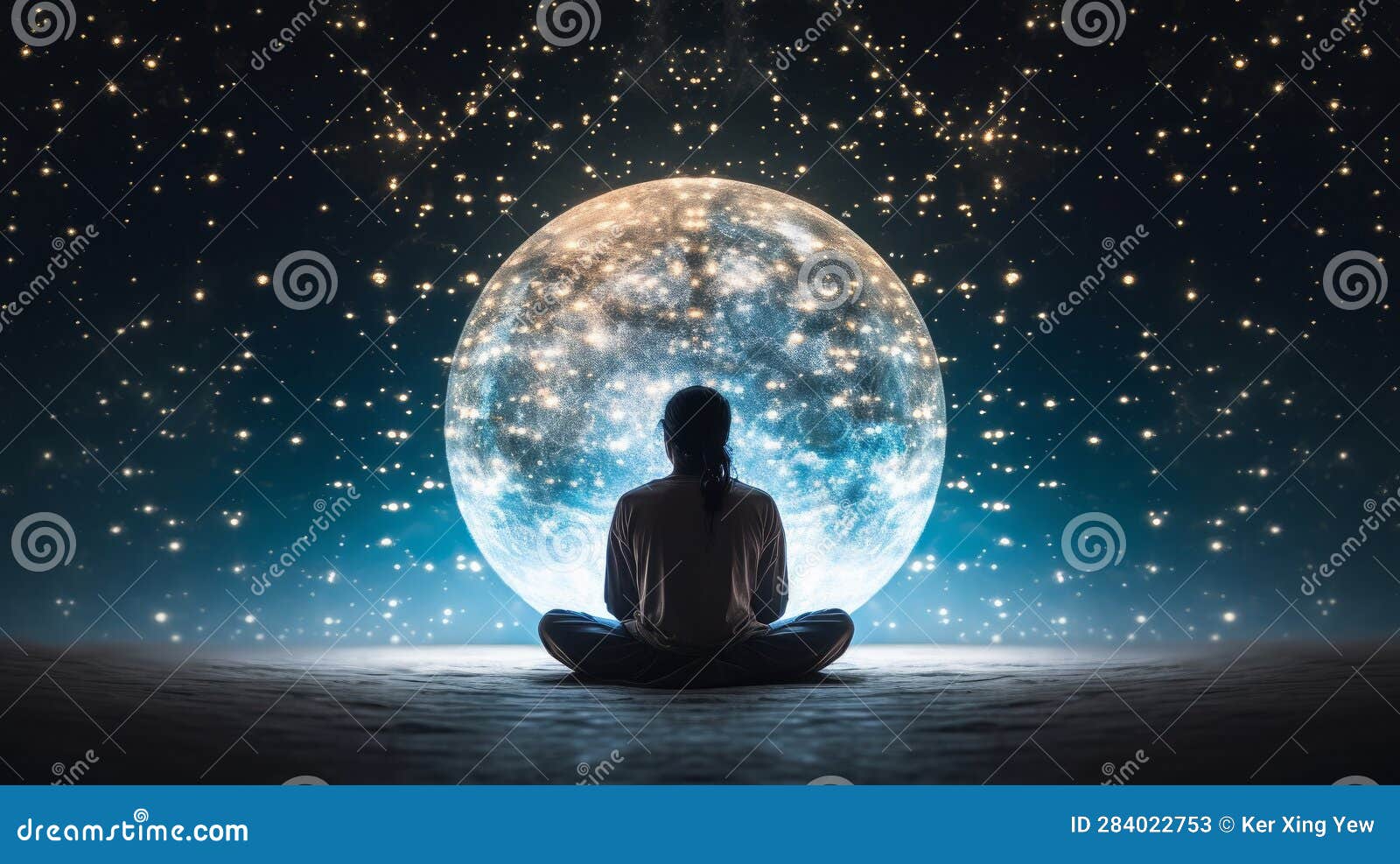 A Person Sitting in Front of a Full Moon Stock Illustration ...