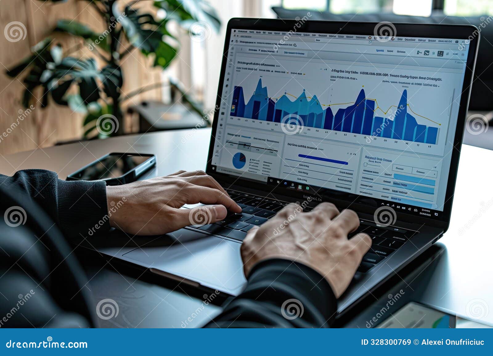 A Person is Staring at a Graphic on a Laptop Computer Screen Stock ...