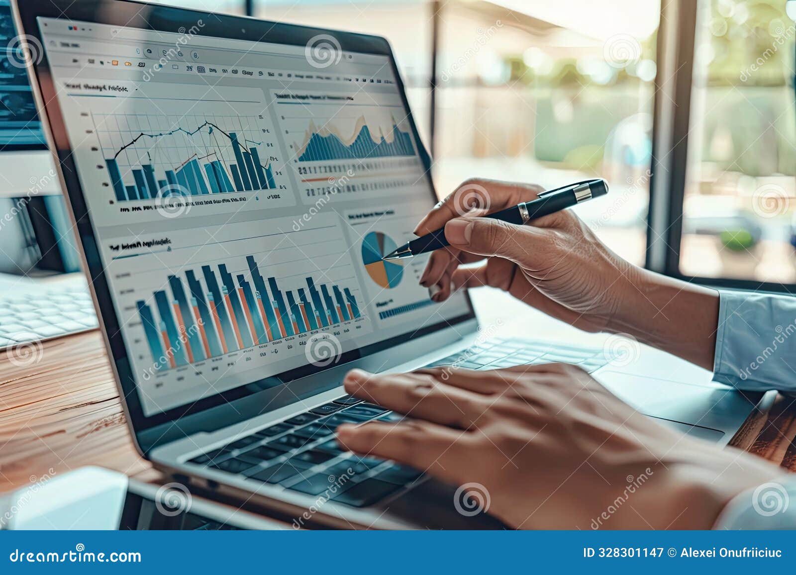 A Person is Staring at a Graphic on a Laptop Computer Screen Stock ...