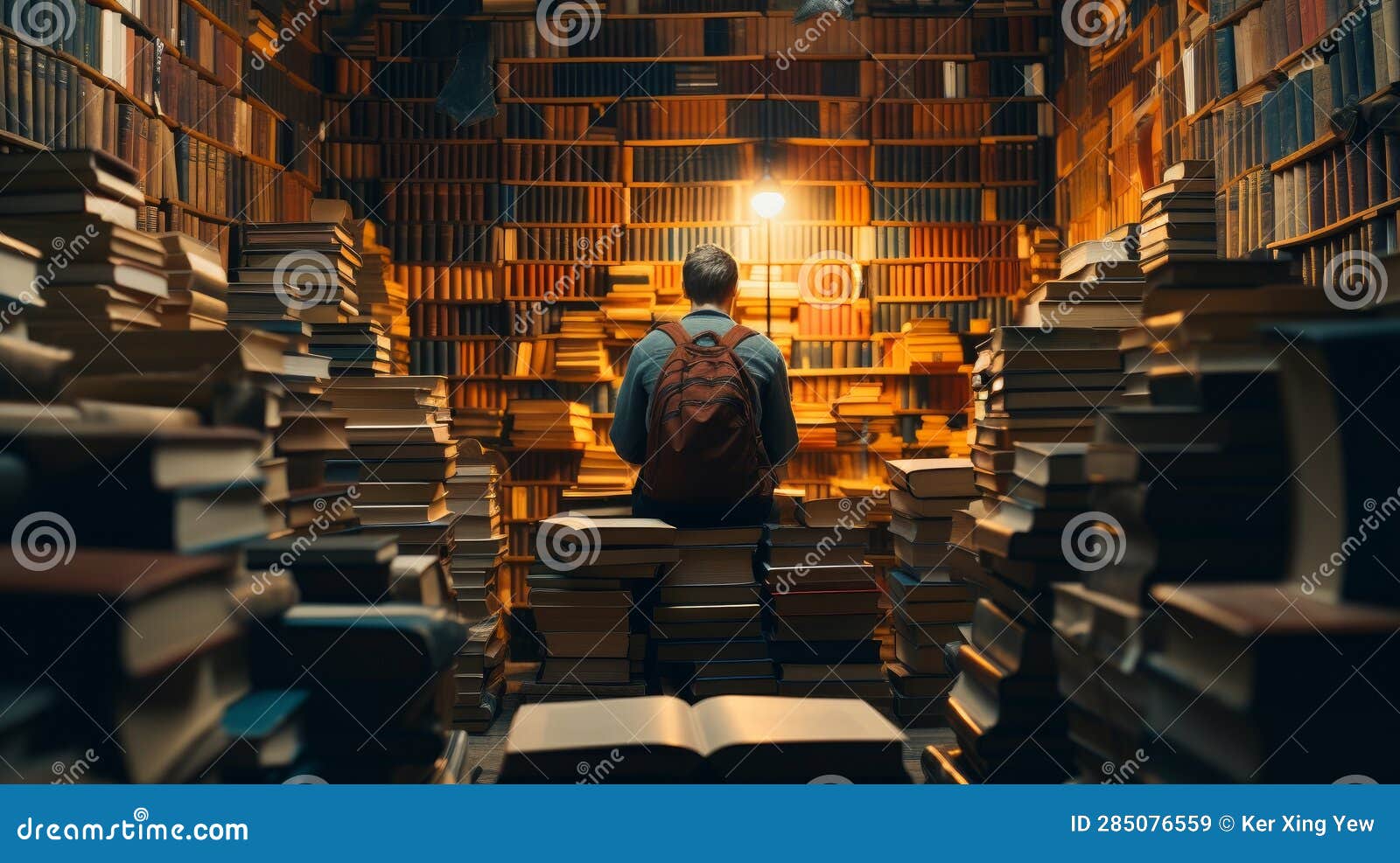 Person Sitting in a Library, Surrounded by Books Stock Illustration ...