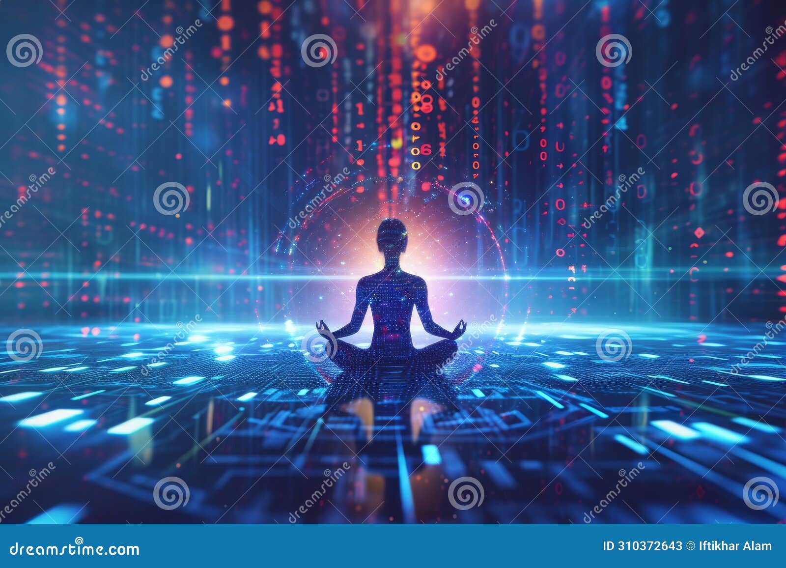 A Person Sitting in a Meditation Position in Front of a Digital ...