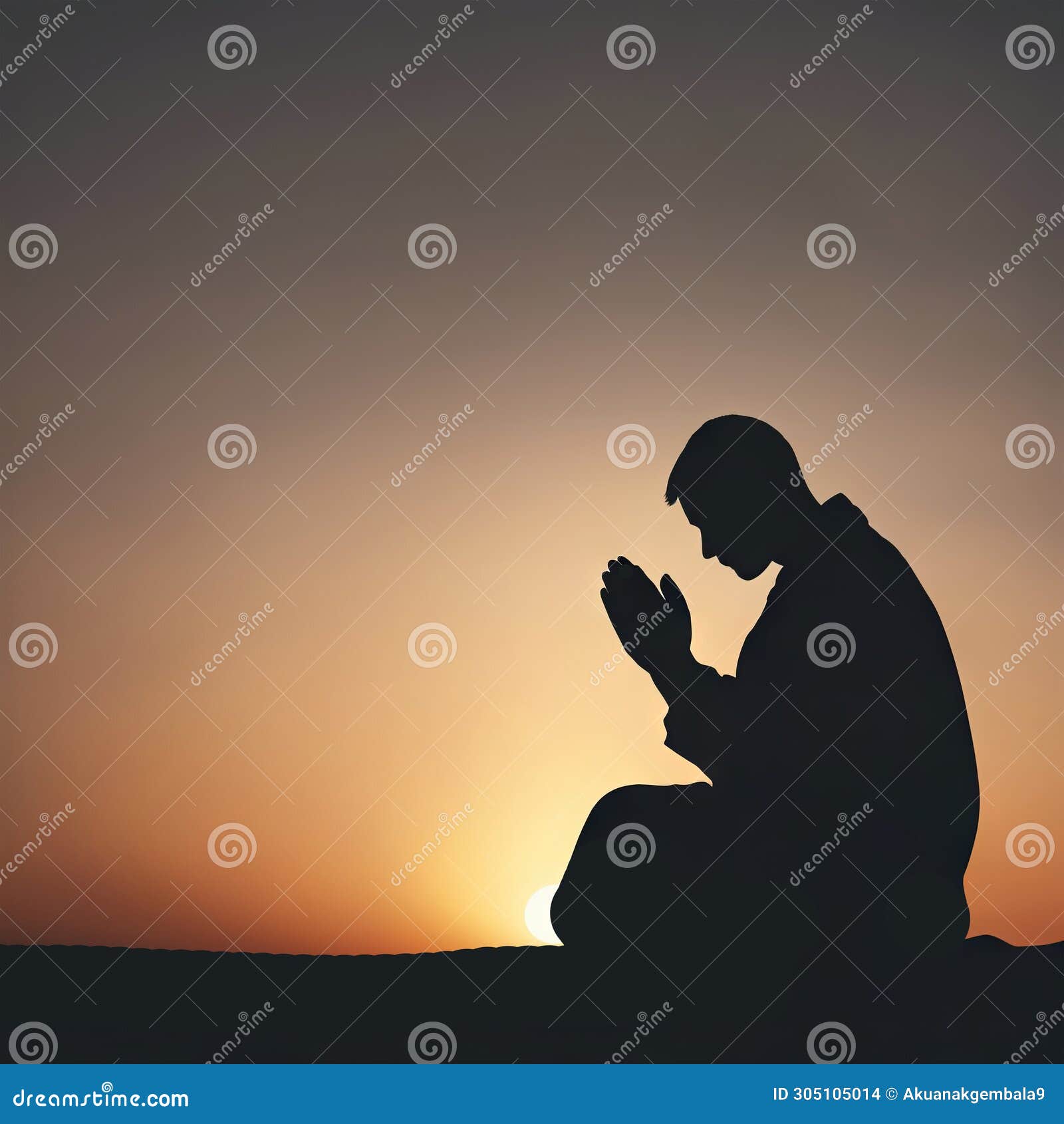 A Person is Sitting and Praying with a Sunset in the Background Stock ...