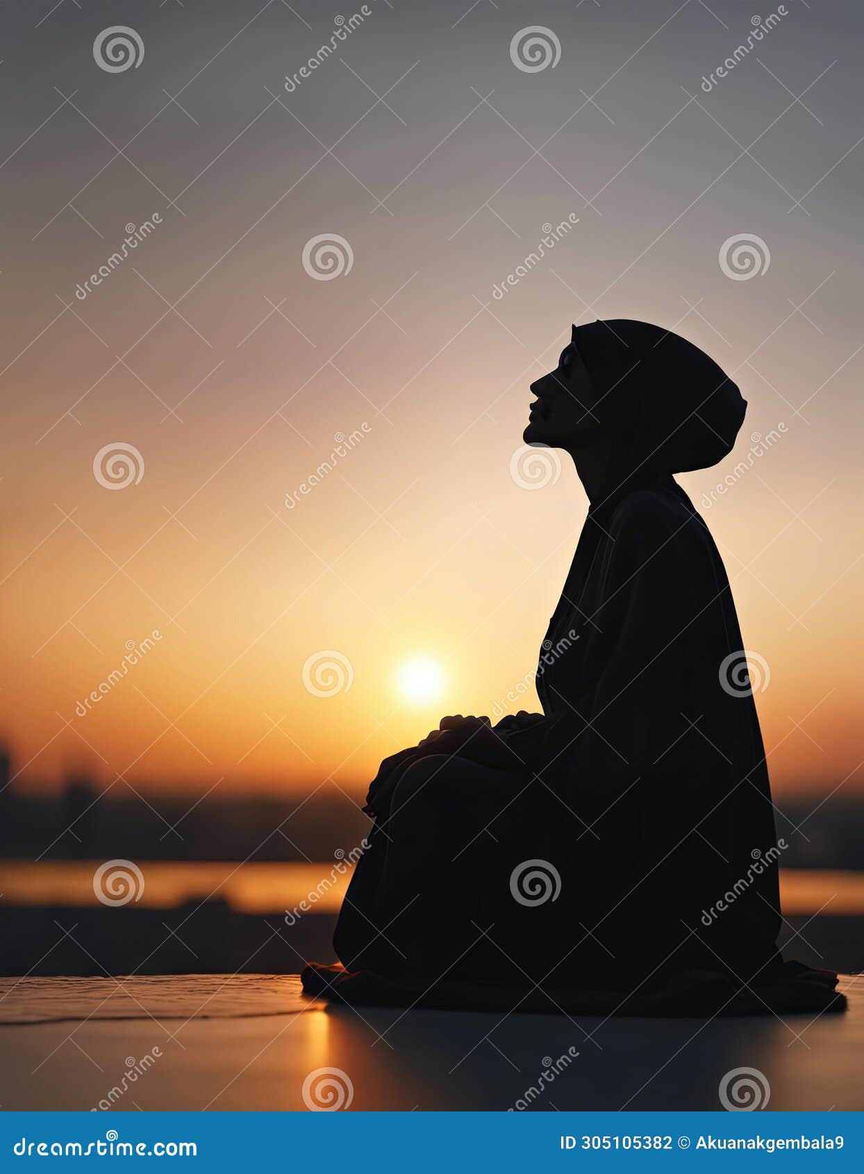 A Person is Sitting and Praying with a Sunset in the Background Stock ...