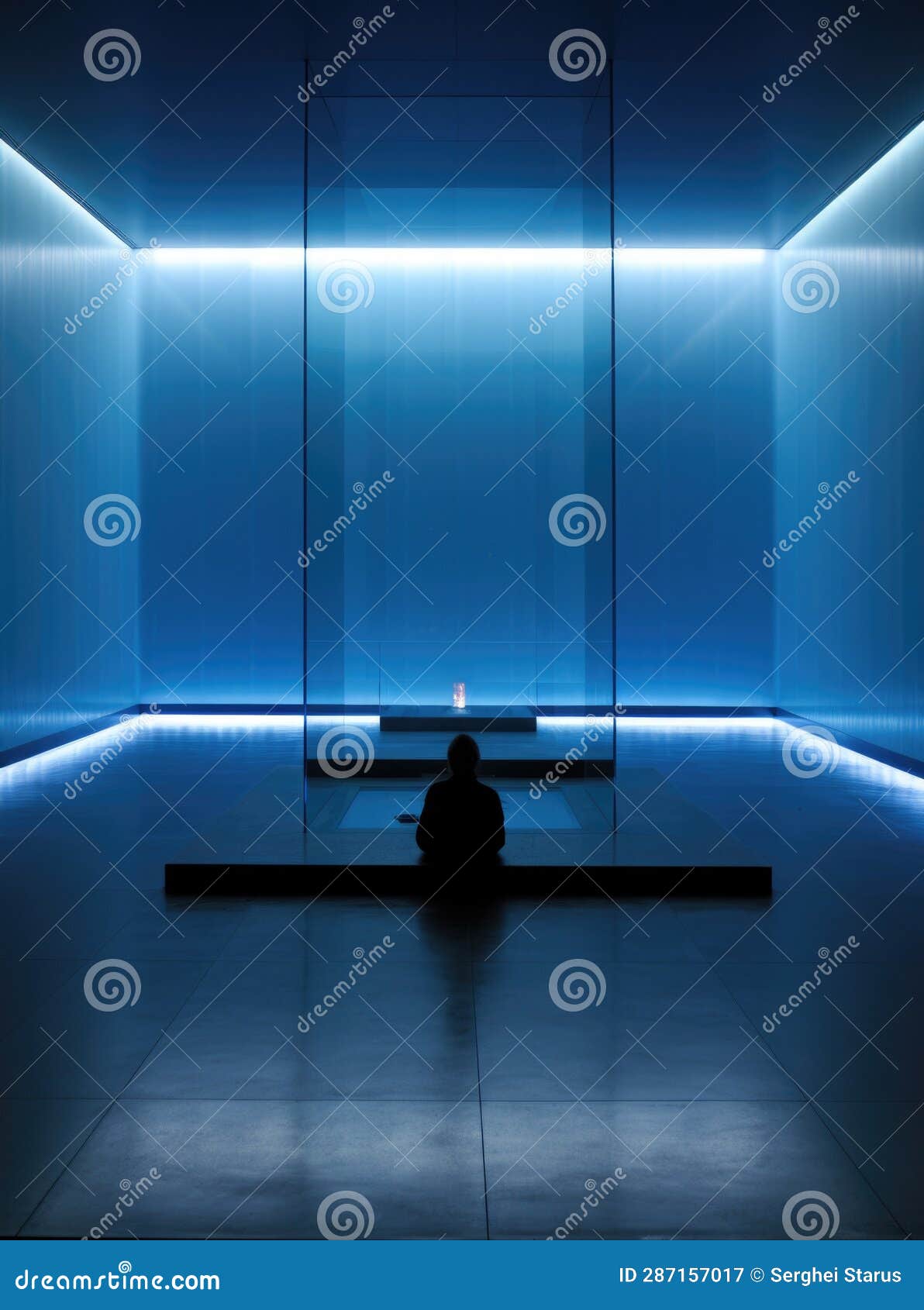 A Person Sitting in a Room with Blue Lights. Generative AI Image. Stock ...