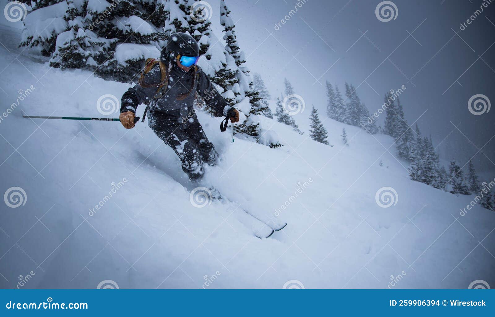 Person Skiing in Motion on the Snowy Hillside Stock Photo - Image of ...