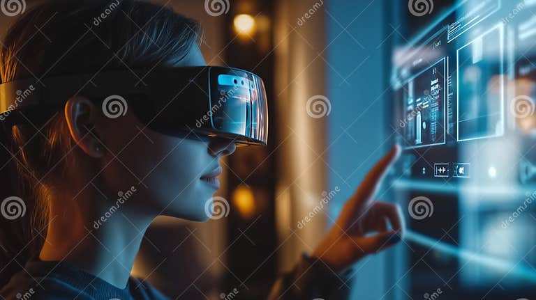 A Person in a Smart Home Environment Using Augmented Reality Gla Stock Illustration ...