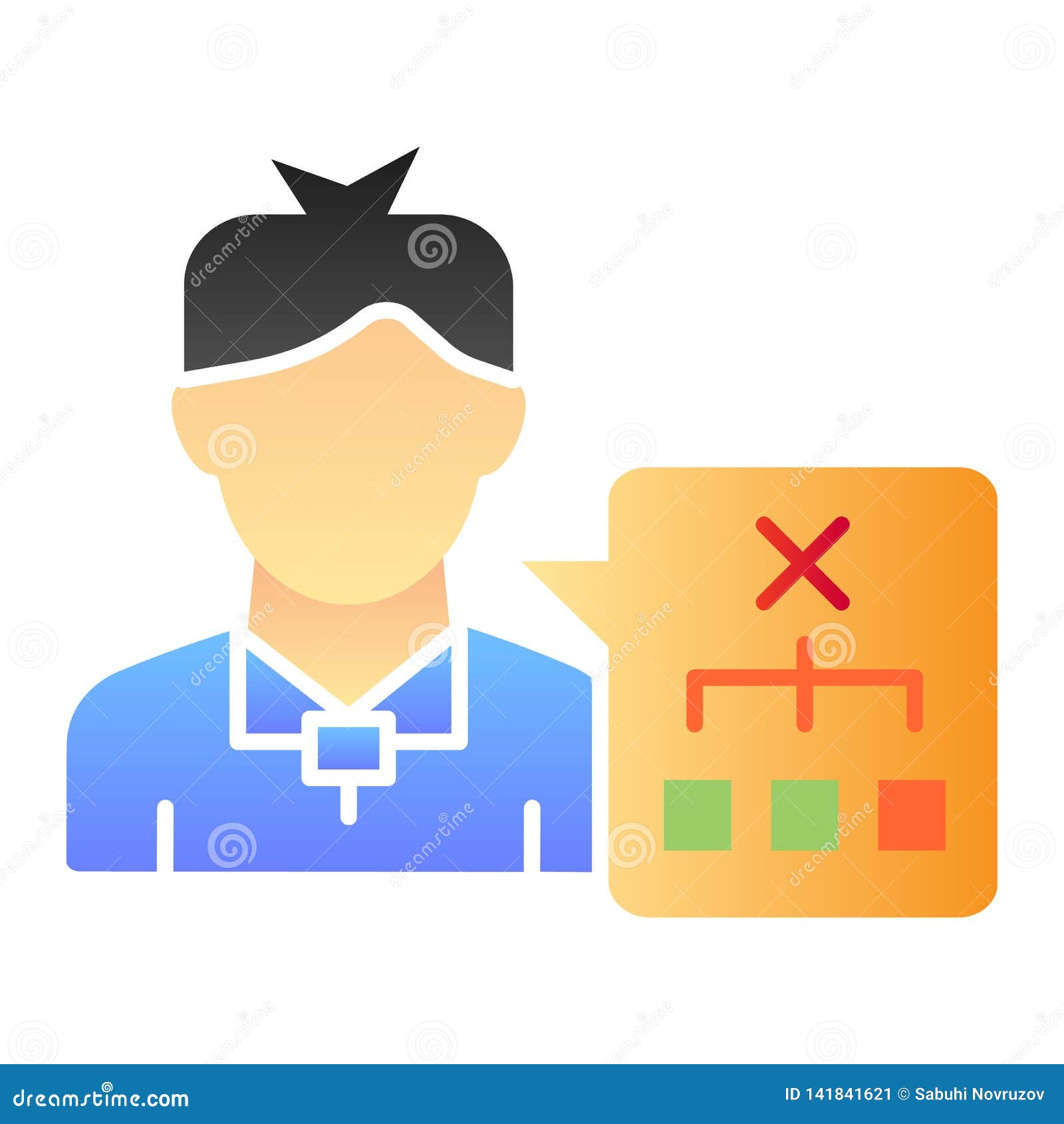 Person Solution Line Icon. Man With Chart Vector Illustration Isolated ...