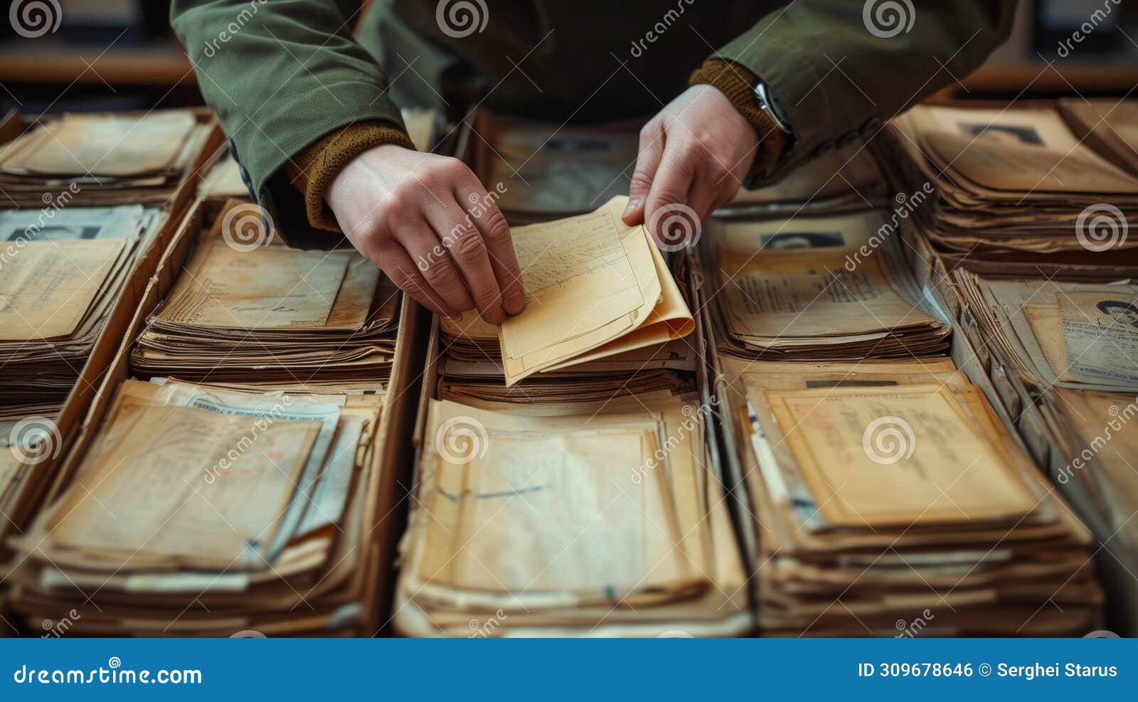 A Person is Sorting through Old Documents in a Pile, AI Stock Photo ...