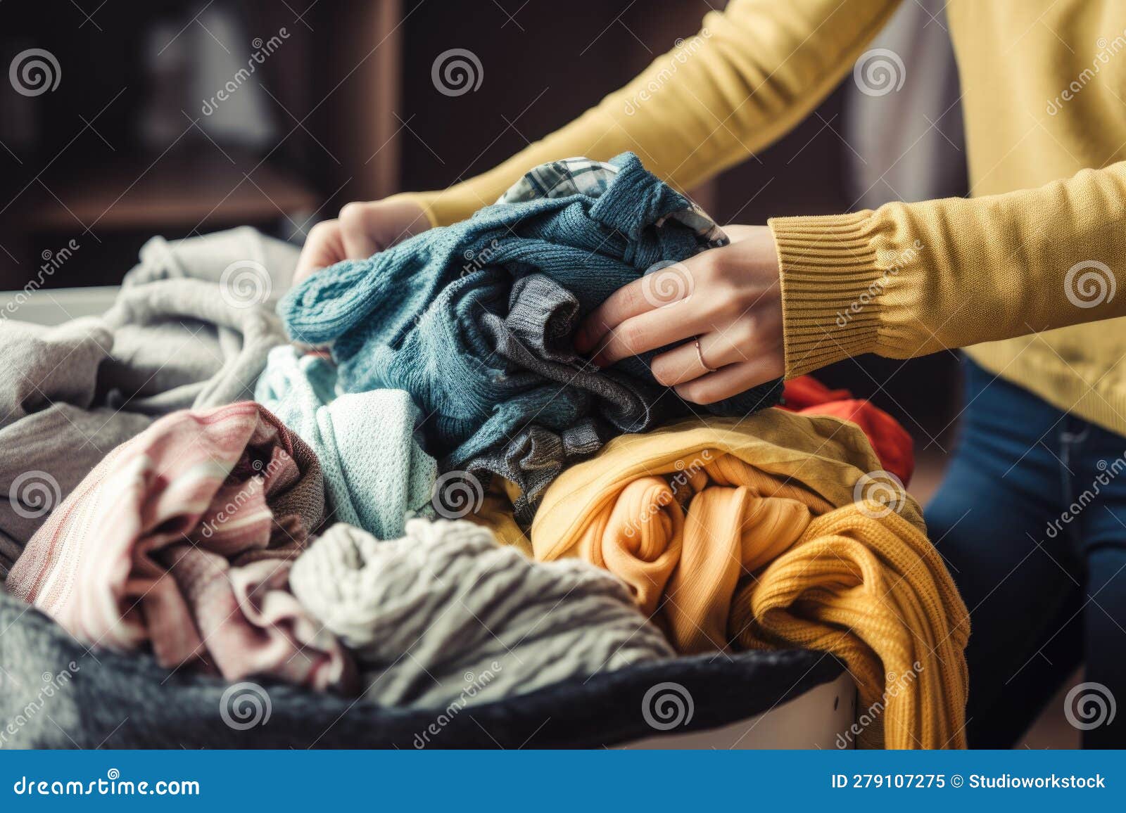 Person, Sorting Piles of Clothes into Keep, Donate, and Trash ...