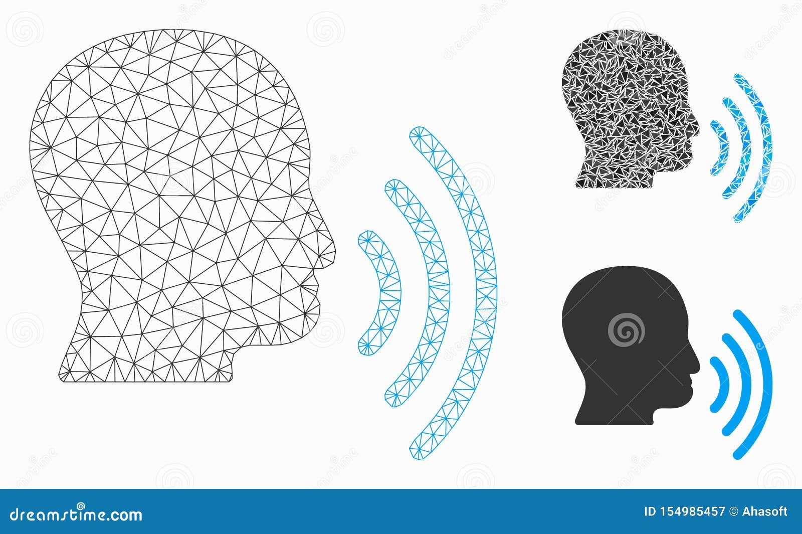 Person Speech Waves Vector Mesh Wire Frame Model and Triangle Mosaic ...