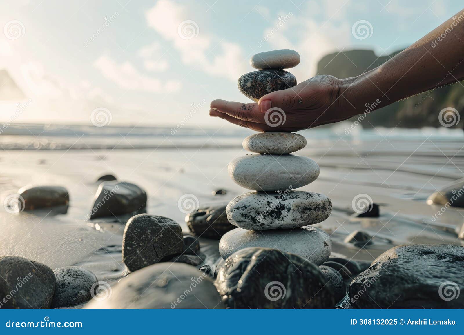 Person Stacking Rocks in a Stack Stock Illustration - Illustration of ...