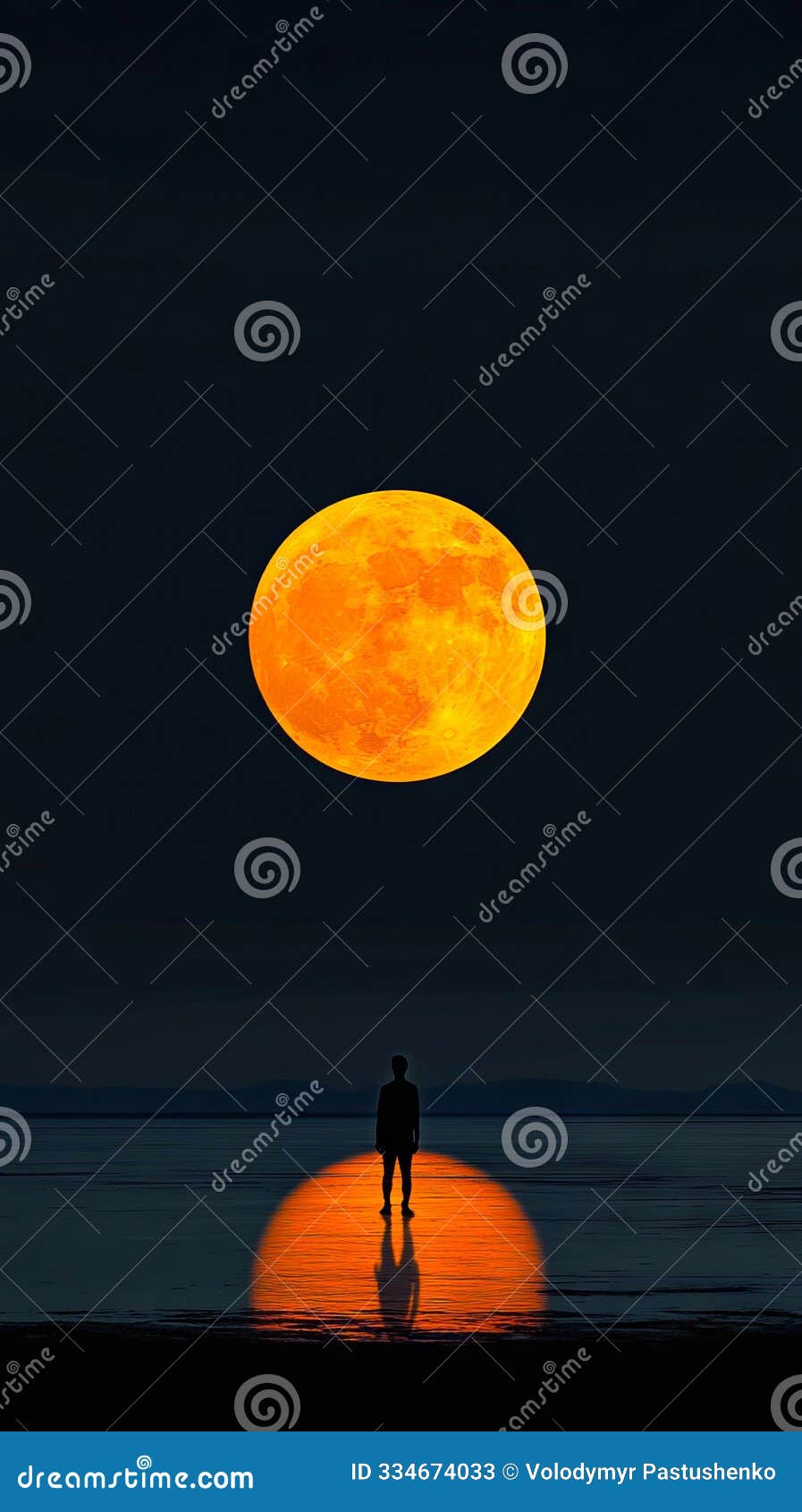 A Person Standing on a Beach Looking at the Moon Stock Image - Image of ...
