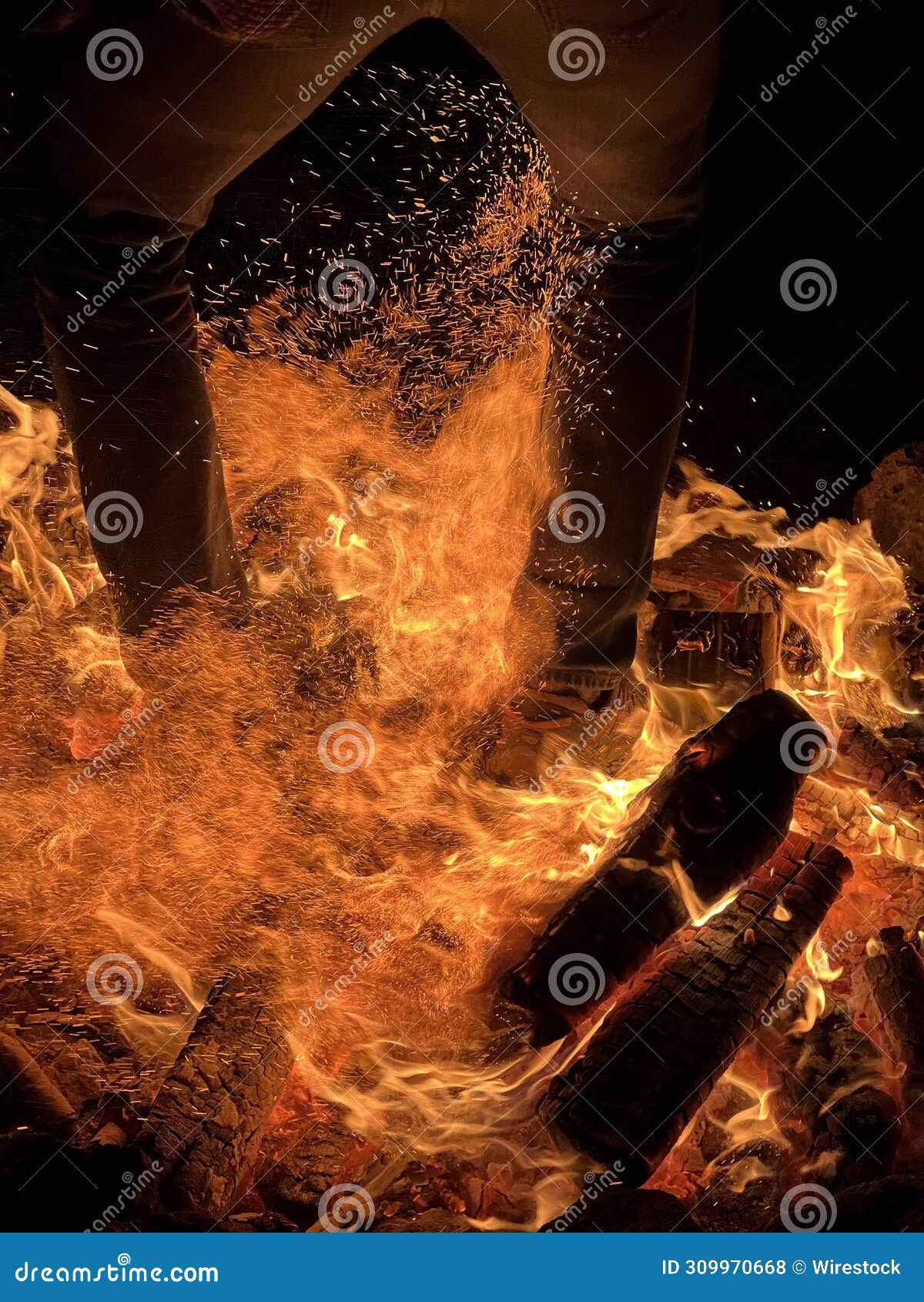 Person Standing on a Burning Wood with Flames Stock Photo - Image of ...