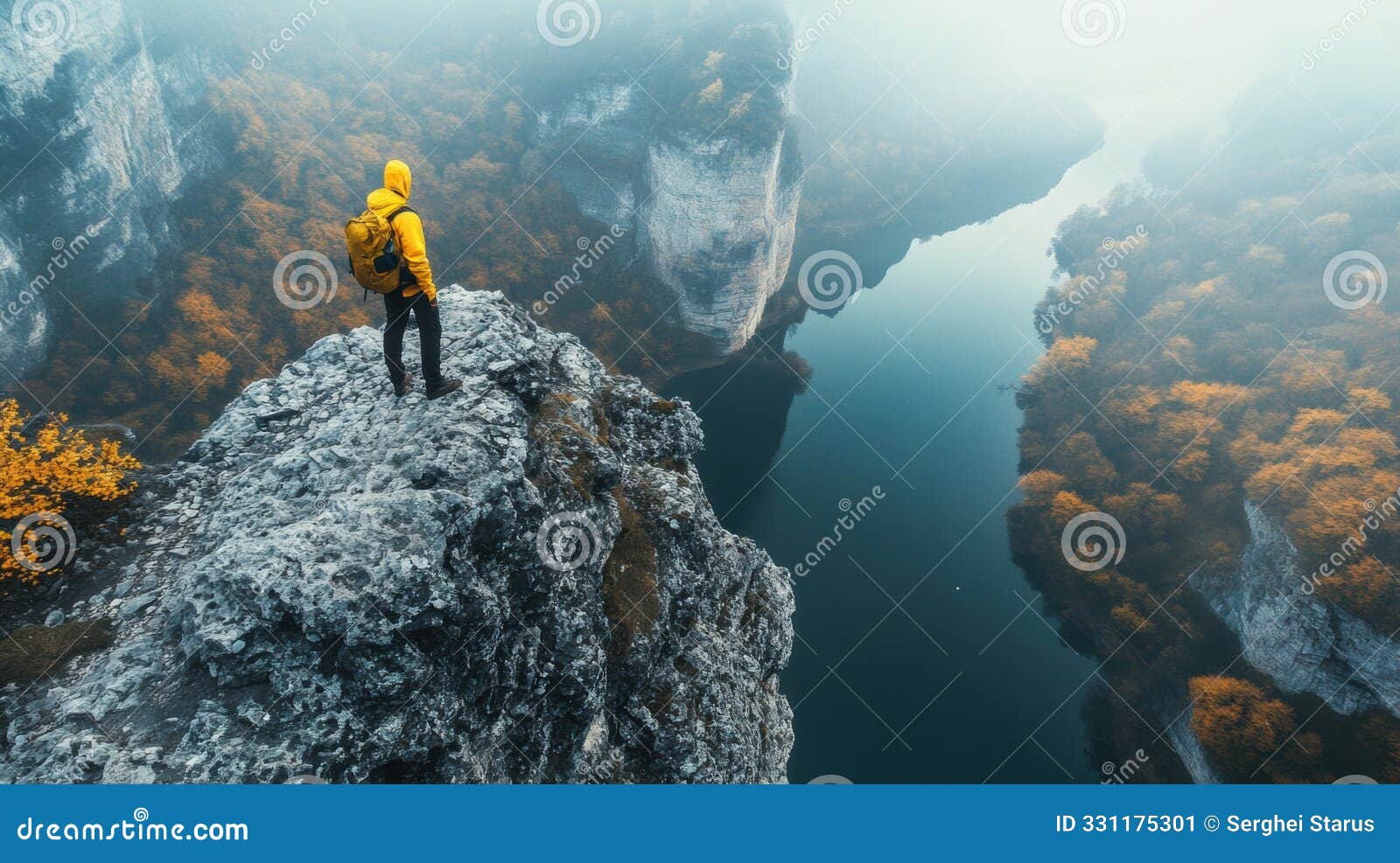 A Person Standing on a Cliff Overlooking the Water and Mountains, AI ...