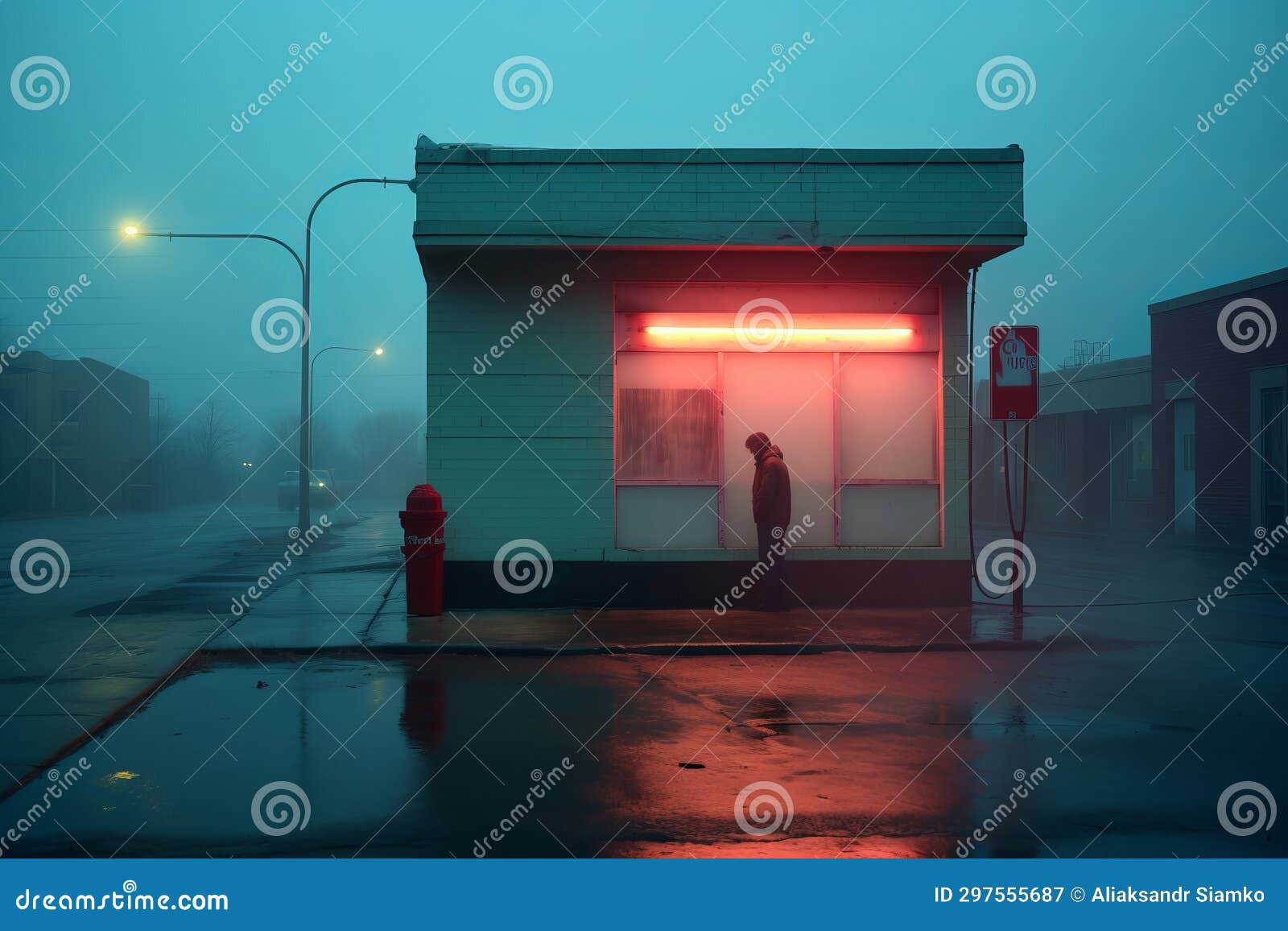 A Person Standing in Front of a Building with a Red Light Stock Image ...
