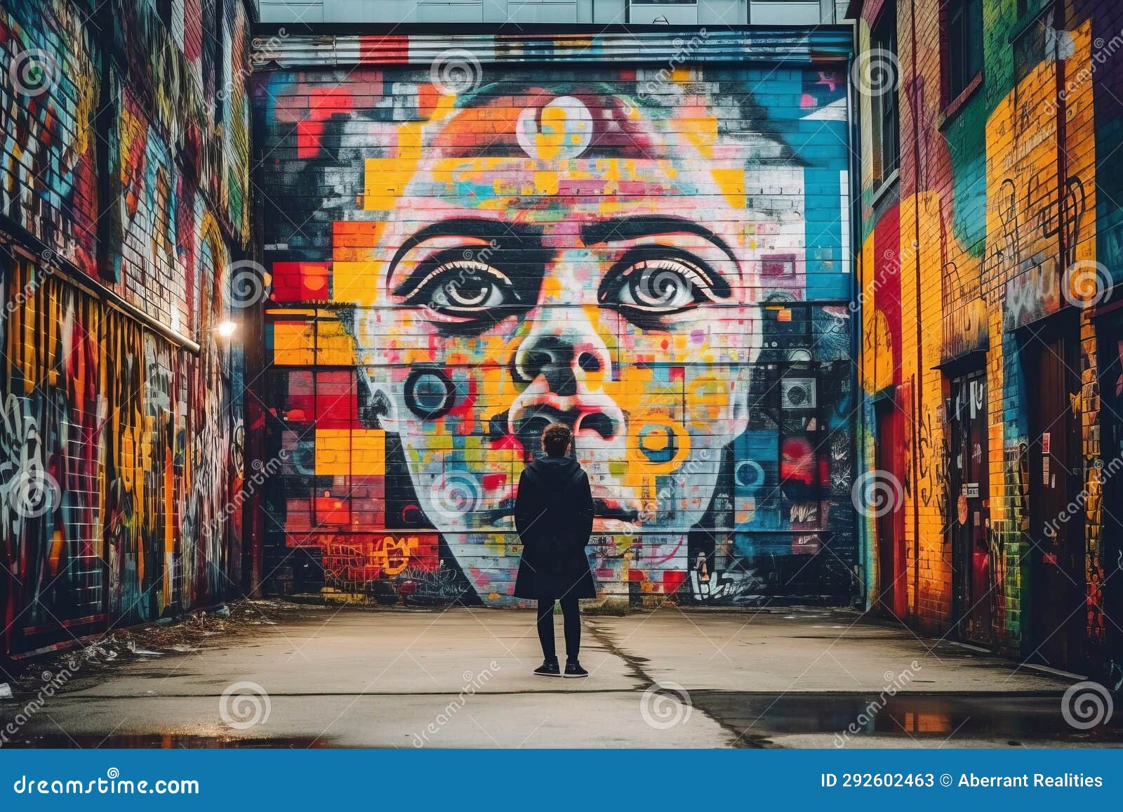 A Person Standing in Front of a Colorful Graffiti Wall Stock ...