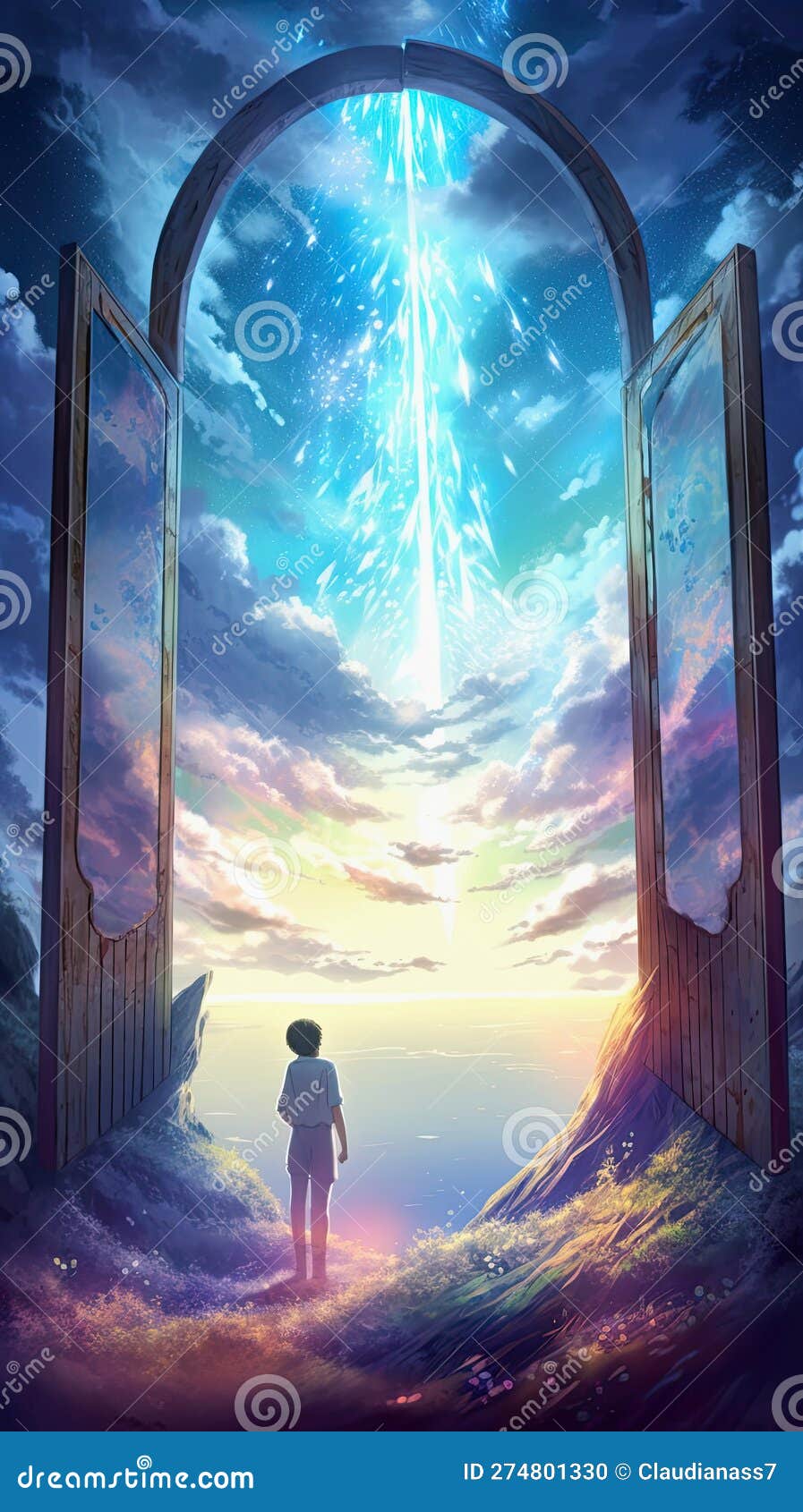 Person Standing in Front of Giant Gate To Heaven, Generative Ai Stock ...