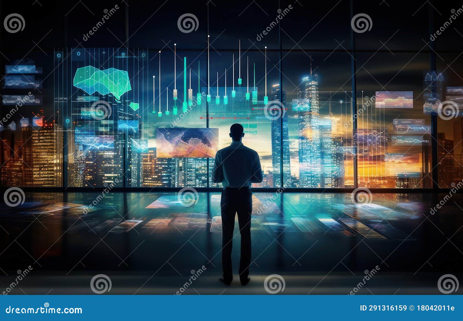 Person Standing in Front Gigantic Data Screen. Data and Analytics ...