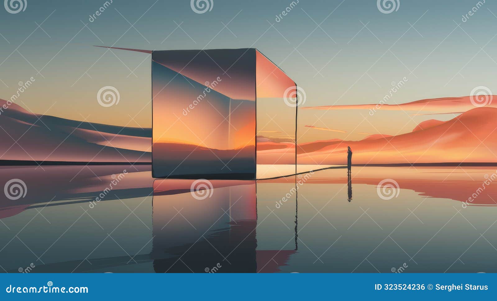 A Person Standing in Front of a Large Cube Shaped Structure, AI Stock ...