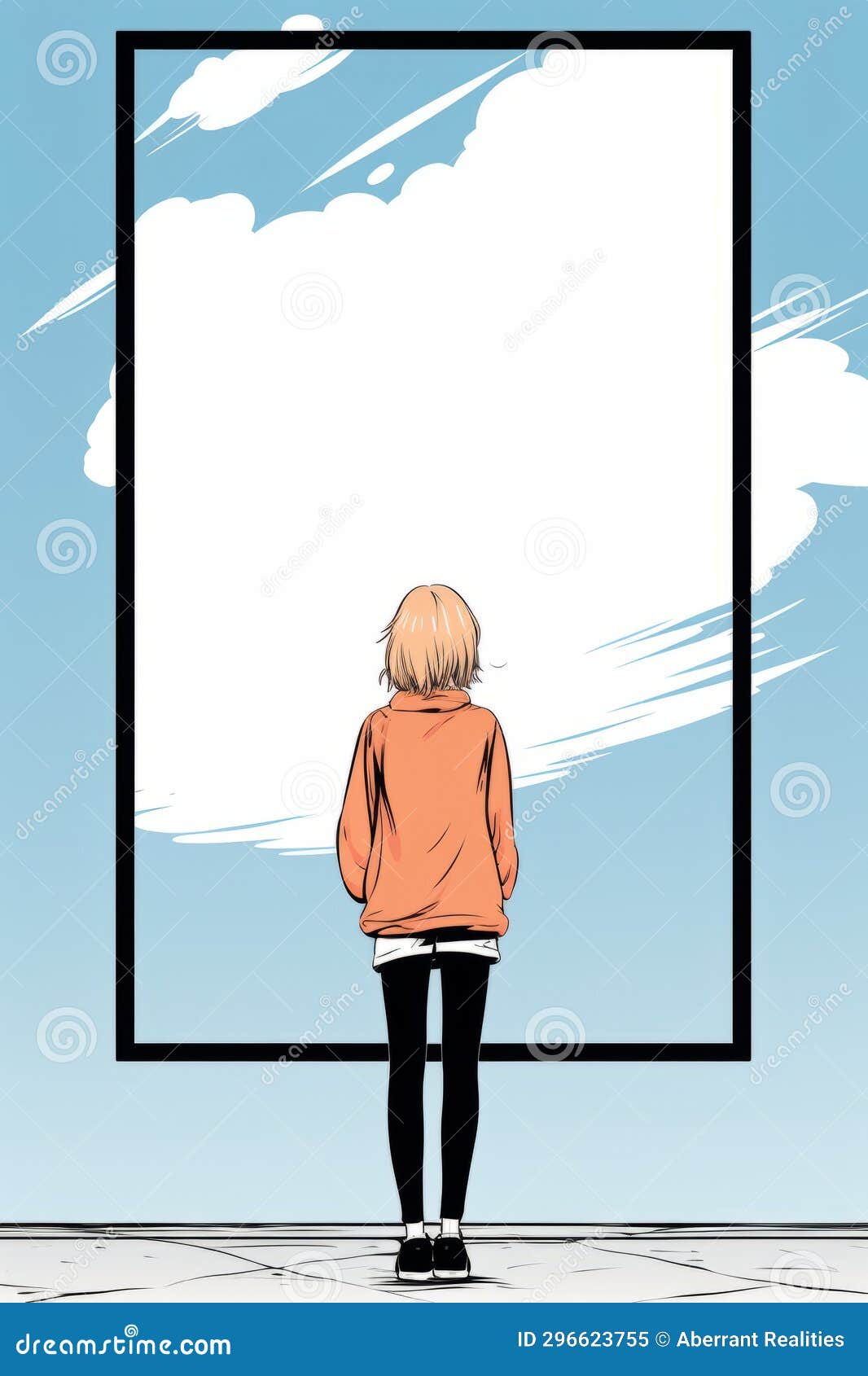 A Person Standing in Front of a Large Frame with Clouds in the ...