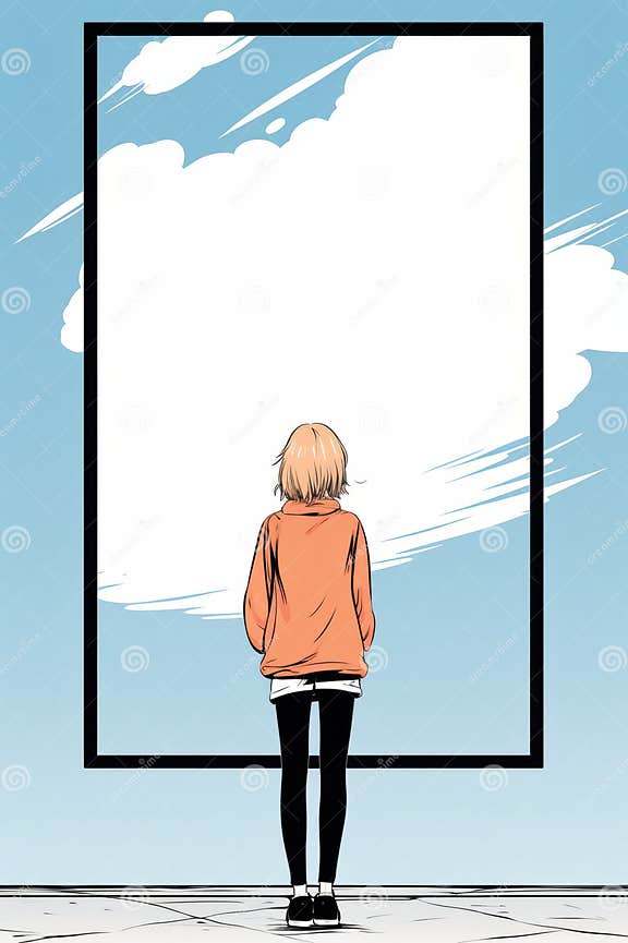 A Person Standing in Front of a Large Frame with Clouds in the ...