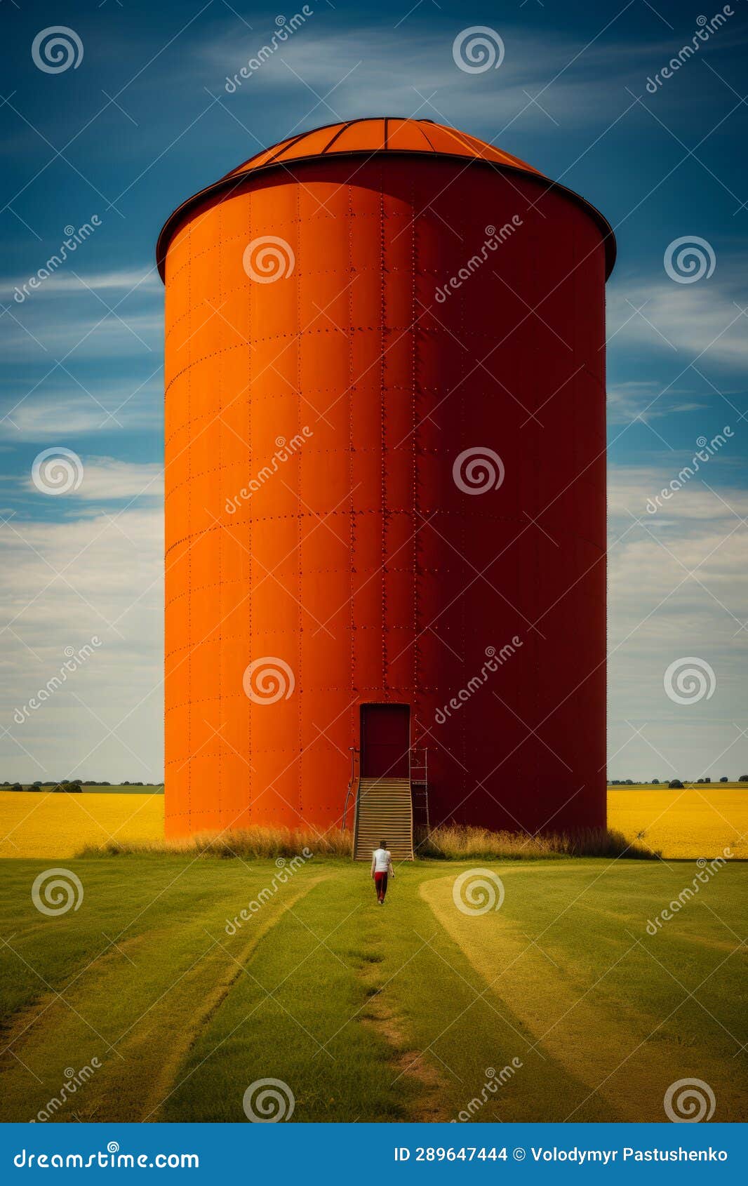 Person Standing in Front of Large Orange Silo. Generative AI Stock ...