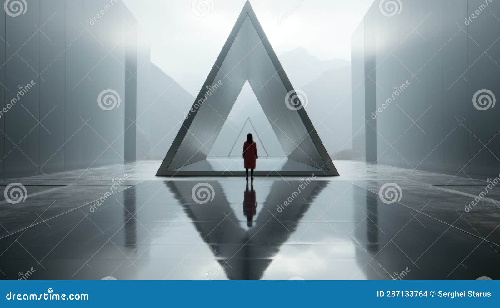 A Person Standing in Front of a Large Triangular Shaped Building ...