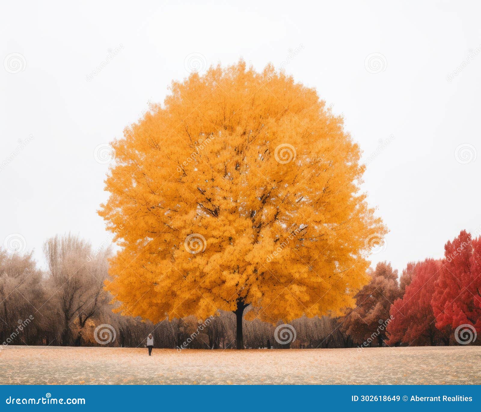 A Person Standing in Front of a Large Yellow Tree Stock Illustration ...