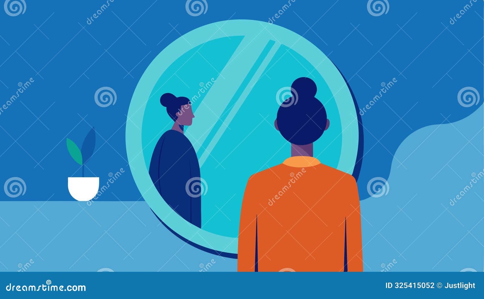 A Person Standing in Front of a Mirror Looking at Their Reflection with ...