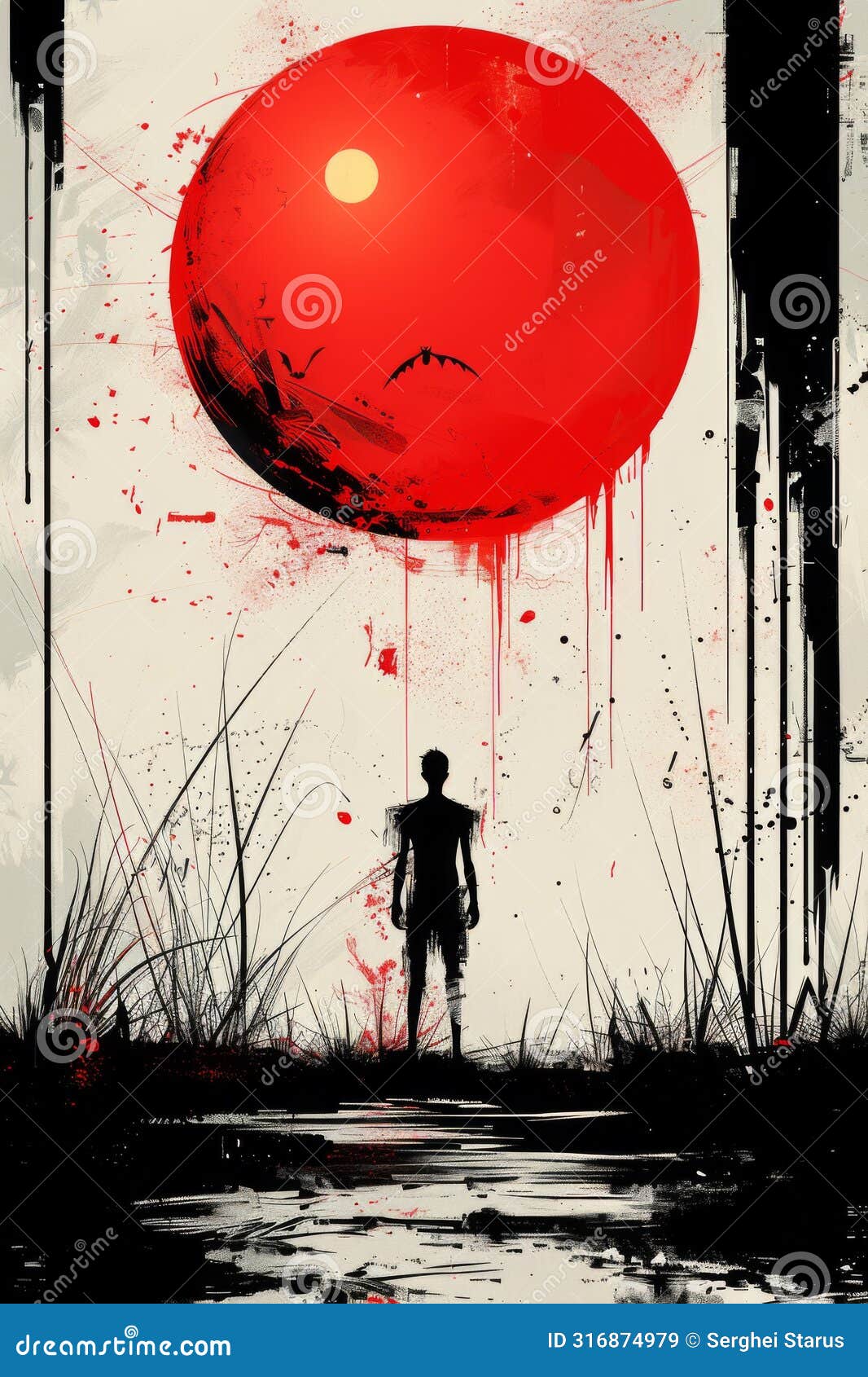 A Person Standing in Front of a Red Ball with Blood Splatter, AI Stock ...