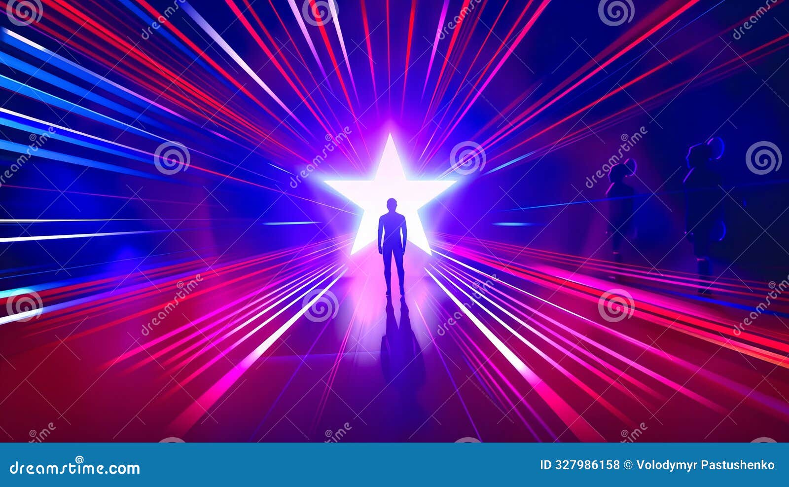 A Person Standing in Front of a Star with Light Beams Stock Photo ...