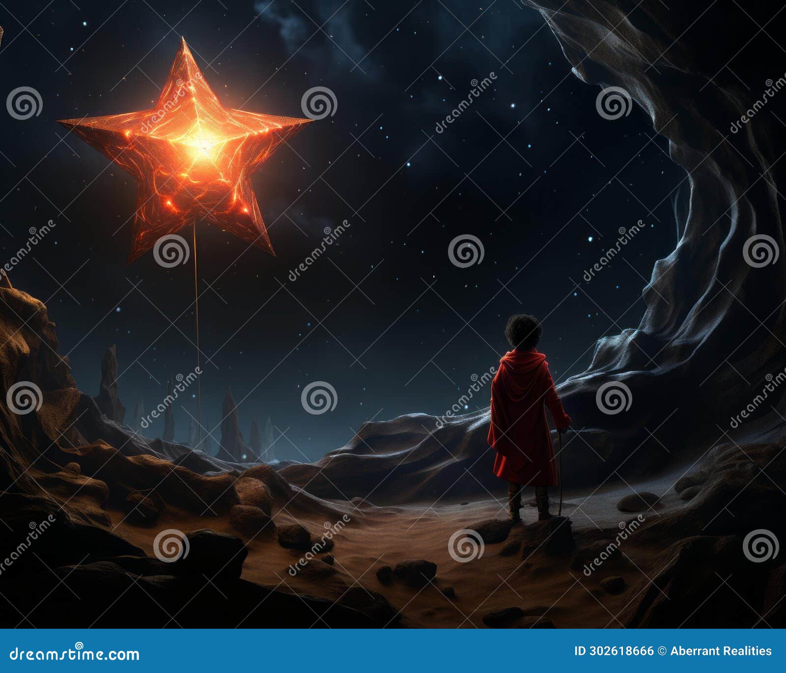 A Person Standing in Front of a Star Shaped Kite Stock Illustration ...