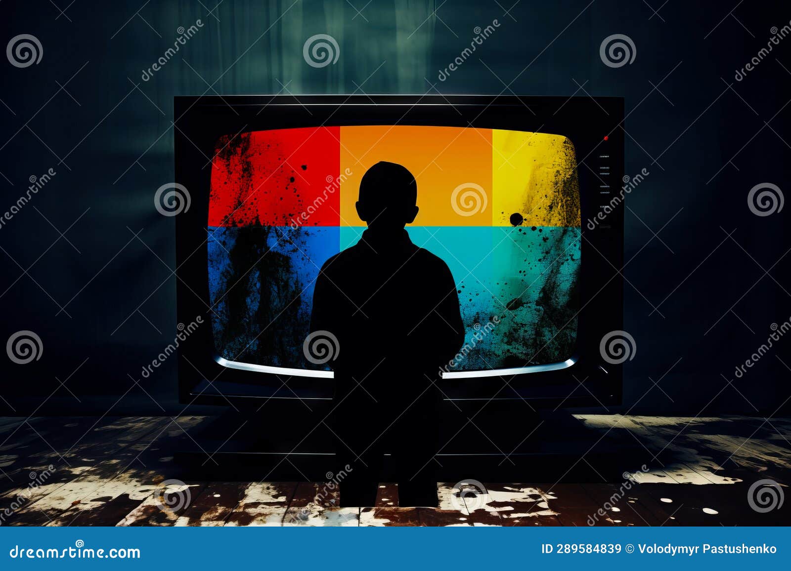 Person Standing in Front of Television with Color Block on it ...