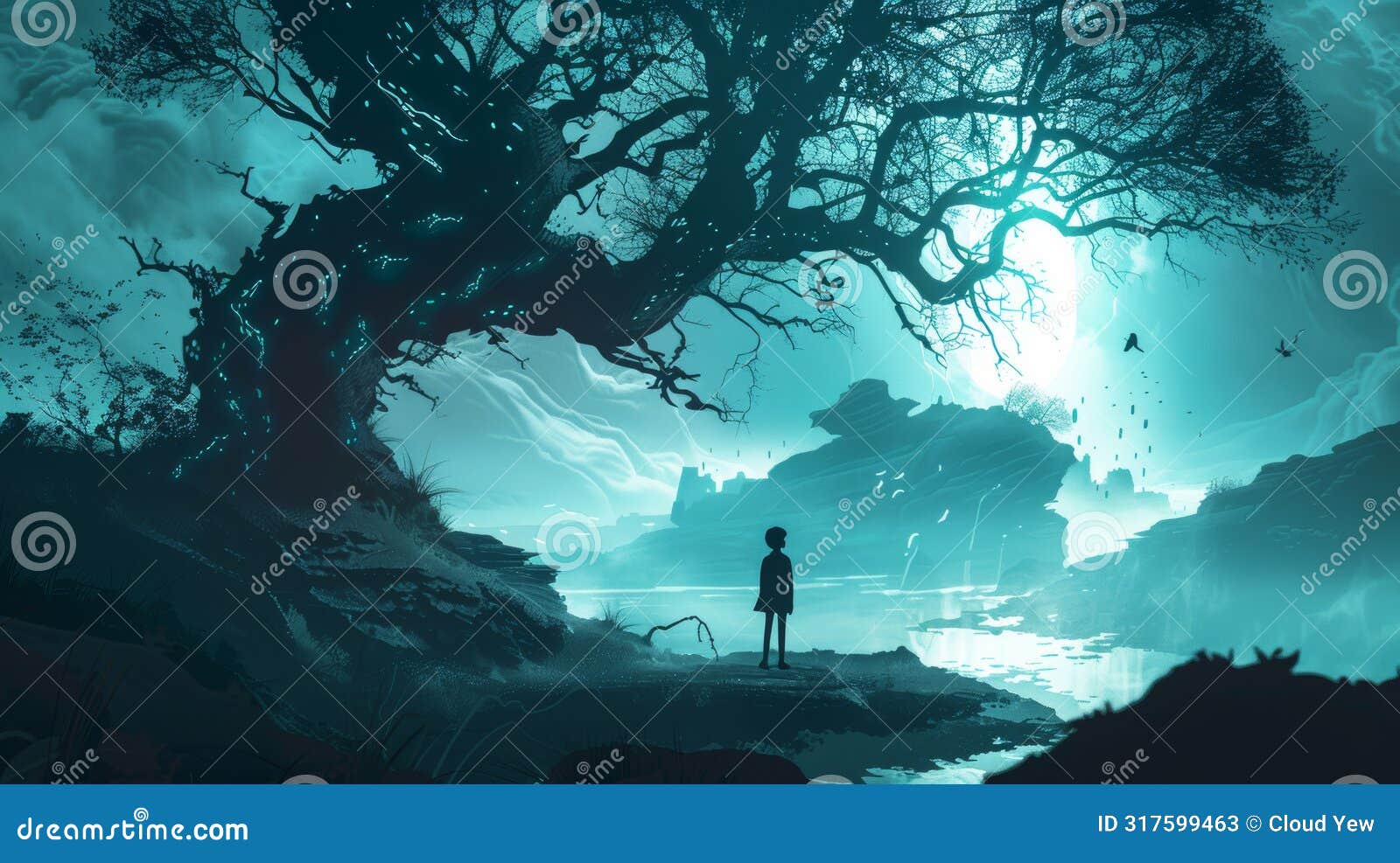 A Person is Standing in Front of a Tree in a Forest Stock Illustration ...