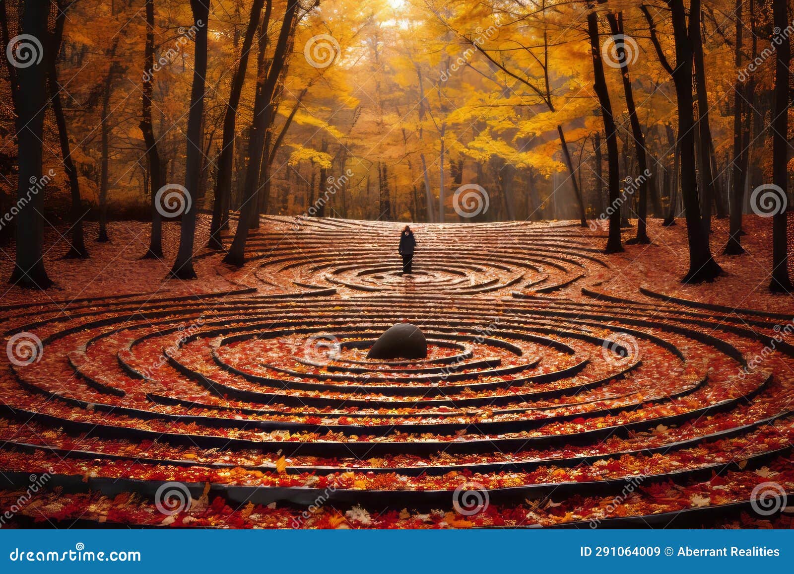 A Person Standing in the Middle of a Spiral Maze Stock Illustration ...